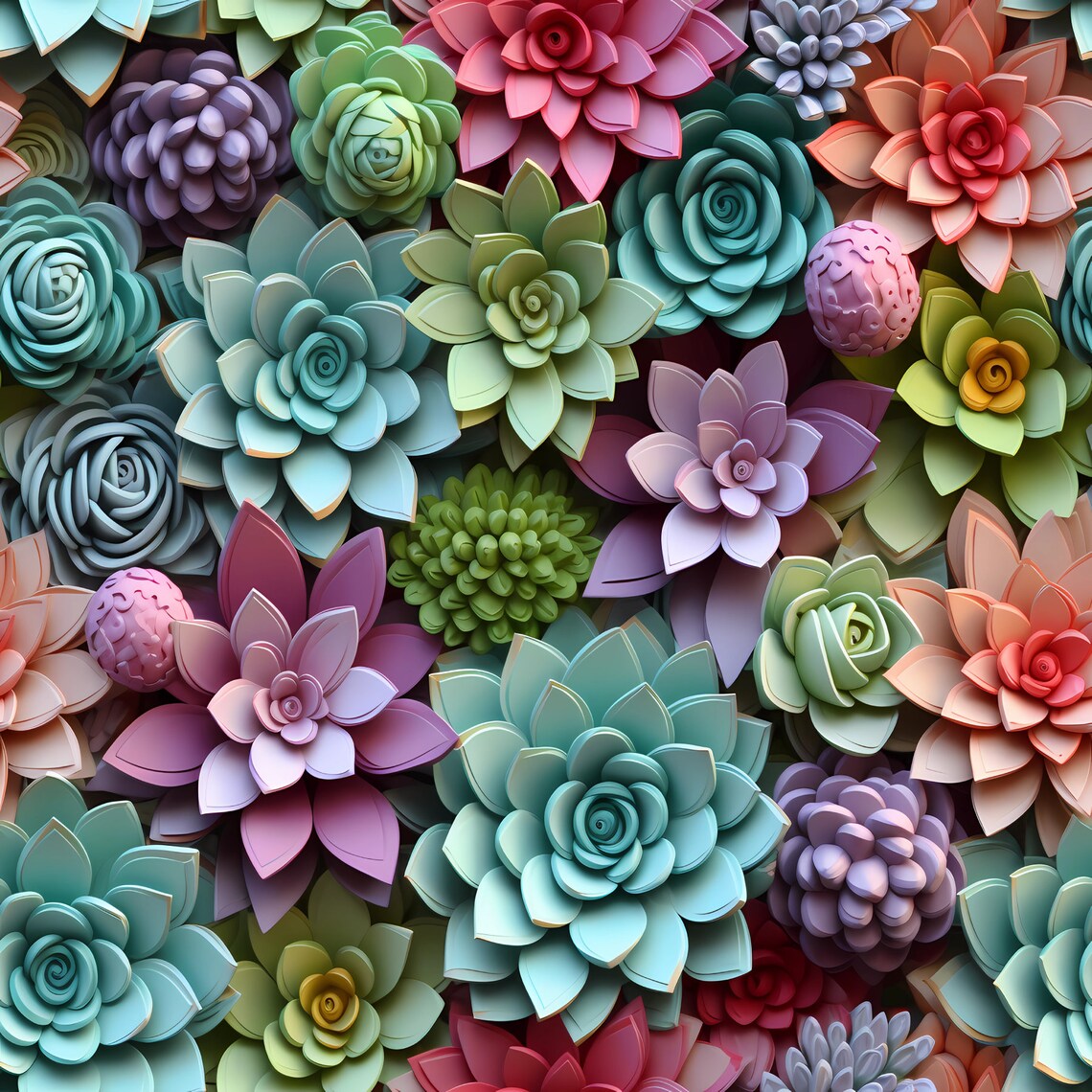 Beautiful 3d Quilled Succulents Seamless Pattern for Sublimation ...