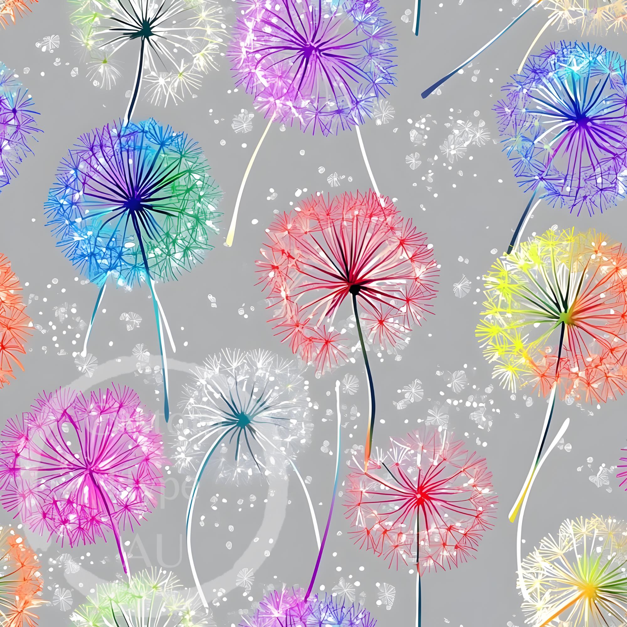 Neon Dandelions Seamless Pattern - Sublimation and Print - 300dpi PNG ...