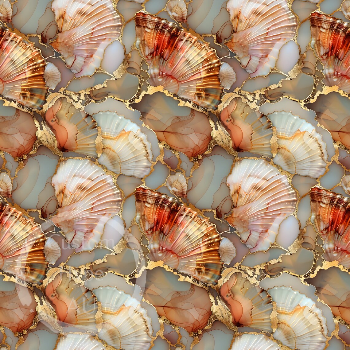 Seamless Pattern - Alcohol Ink Sea Shells - Sublimation and Print ...
