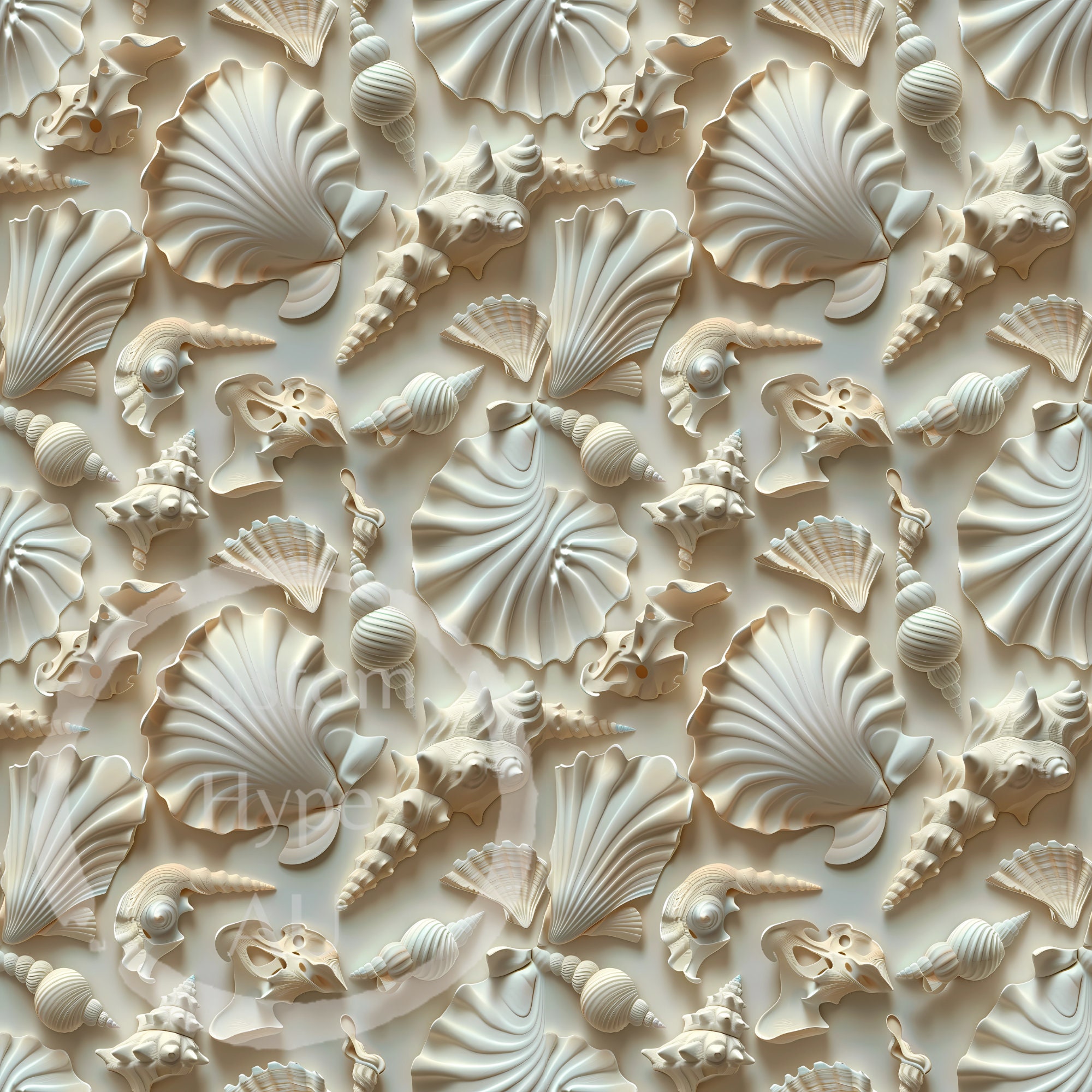 3d Beige Seashells Seamless Pattern - Sublimation and Print - 300dpi ...