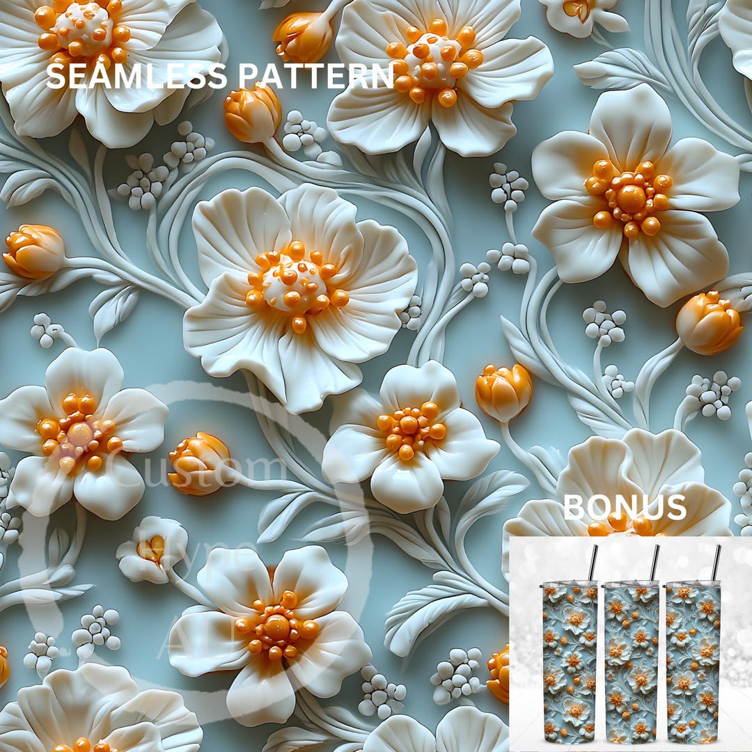 3d Sculptured Flowers Seamless Pattern - Sublimation and Print - 300dpi ...
