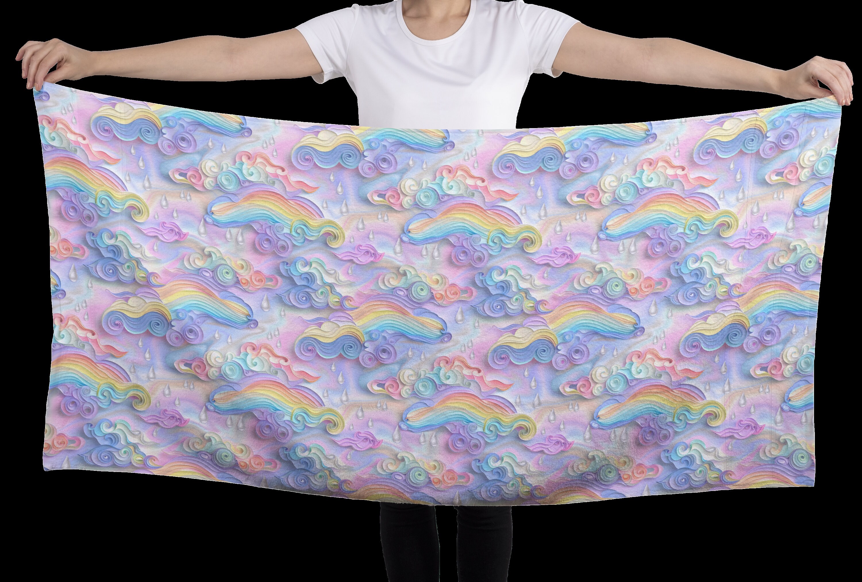 3d Rainbow Pastel Quilled Clouds and Rain Seamless Pattern 300dpi PNG ...