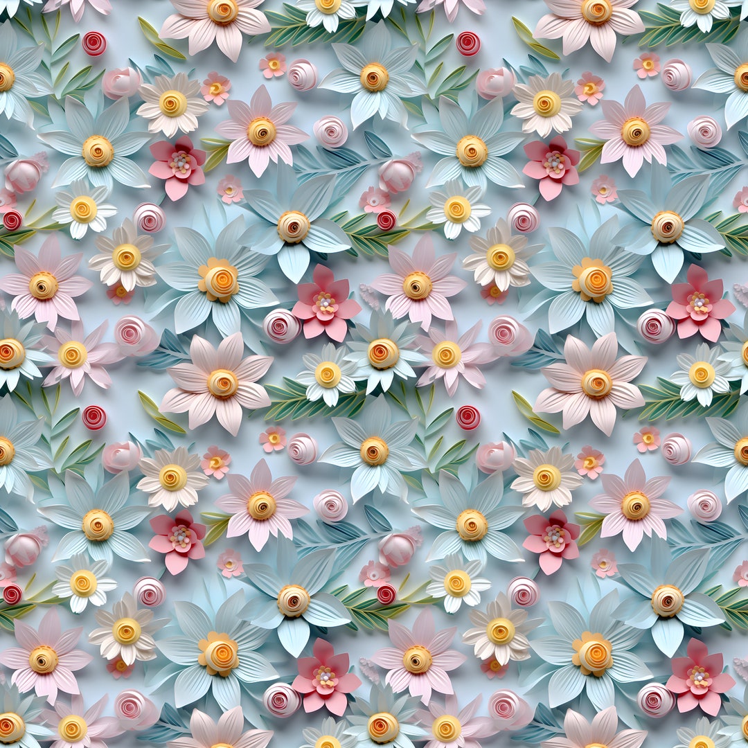 Quaint 3d Quilled Pastel Flowers Seamless Pattern for Sublimation and ...