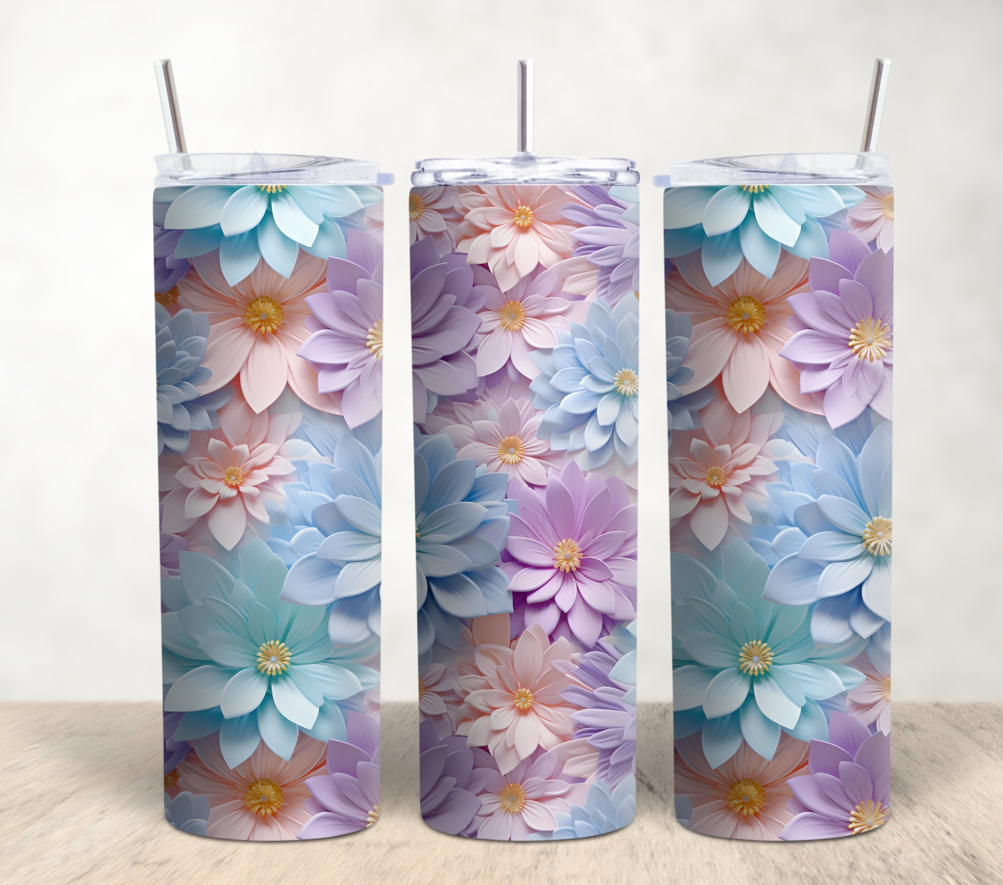 Soft Pastel 3d Flowers Seamless Digital Pattern for Sublimation and ...