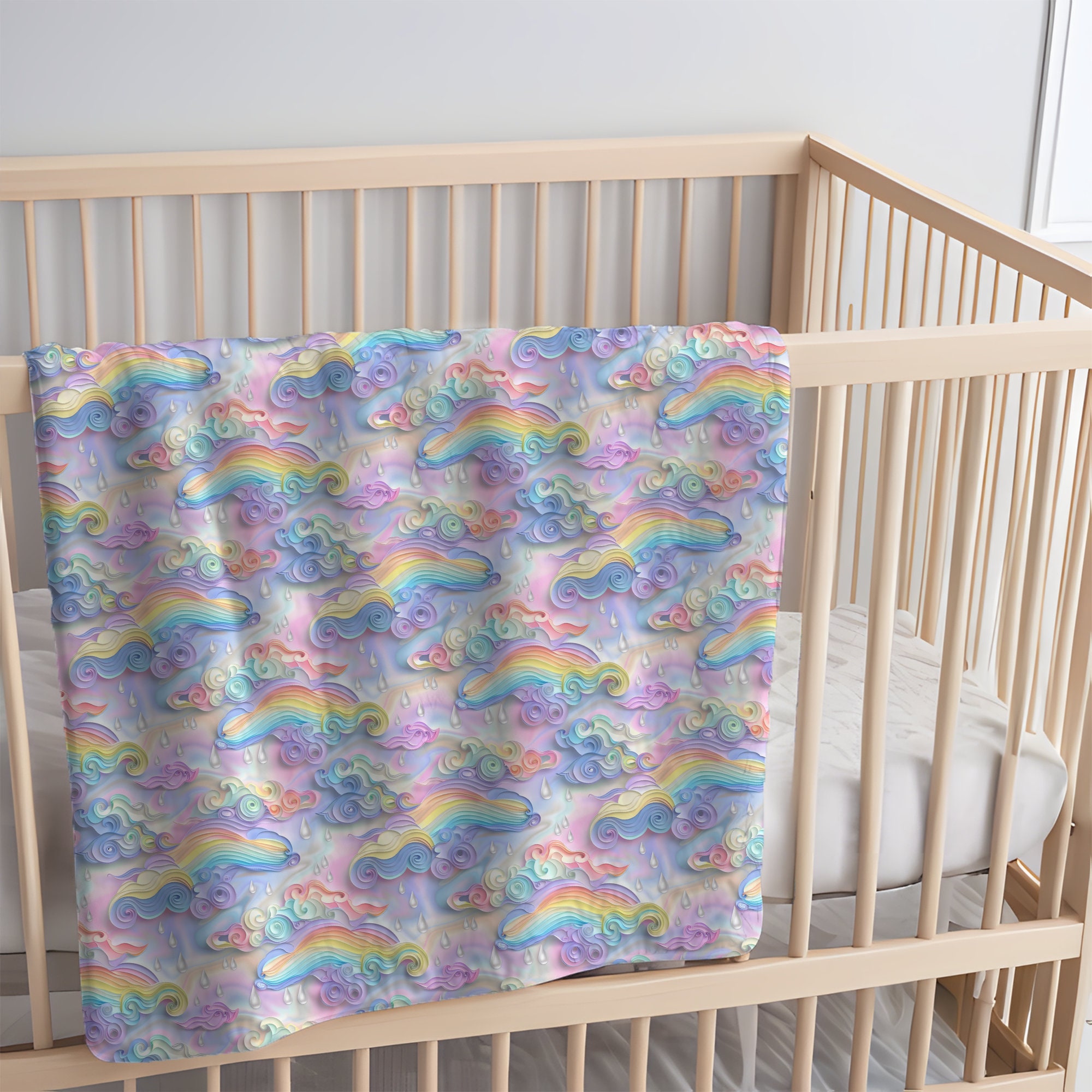 3d Rainbow Pastel Quilled Clouds and Rain - Seamless Pattern - 300dpi ...