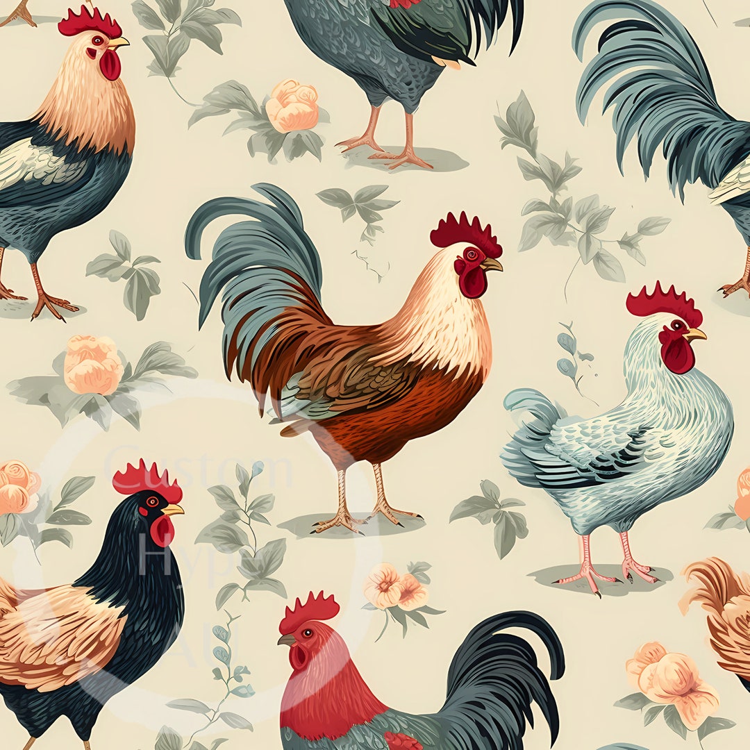 Seamless Pattern - Vintage Chickens - Sublimation and Print - 300dpi ...