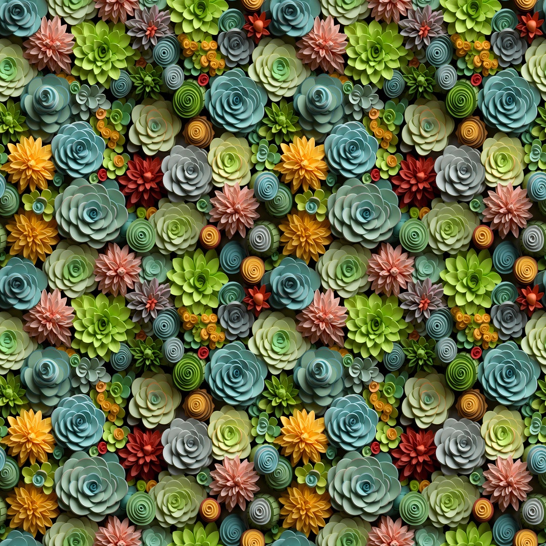 Beautiful 3d Quilled Succulents Seamless Digital Pattern for ...