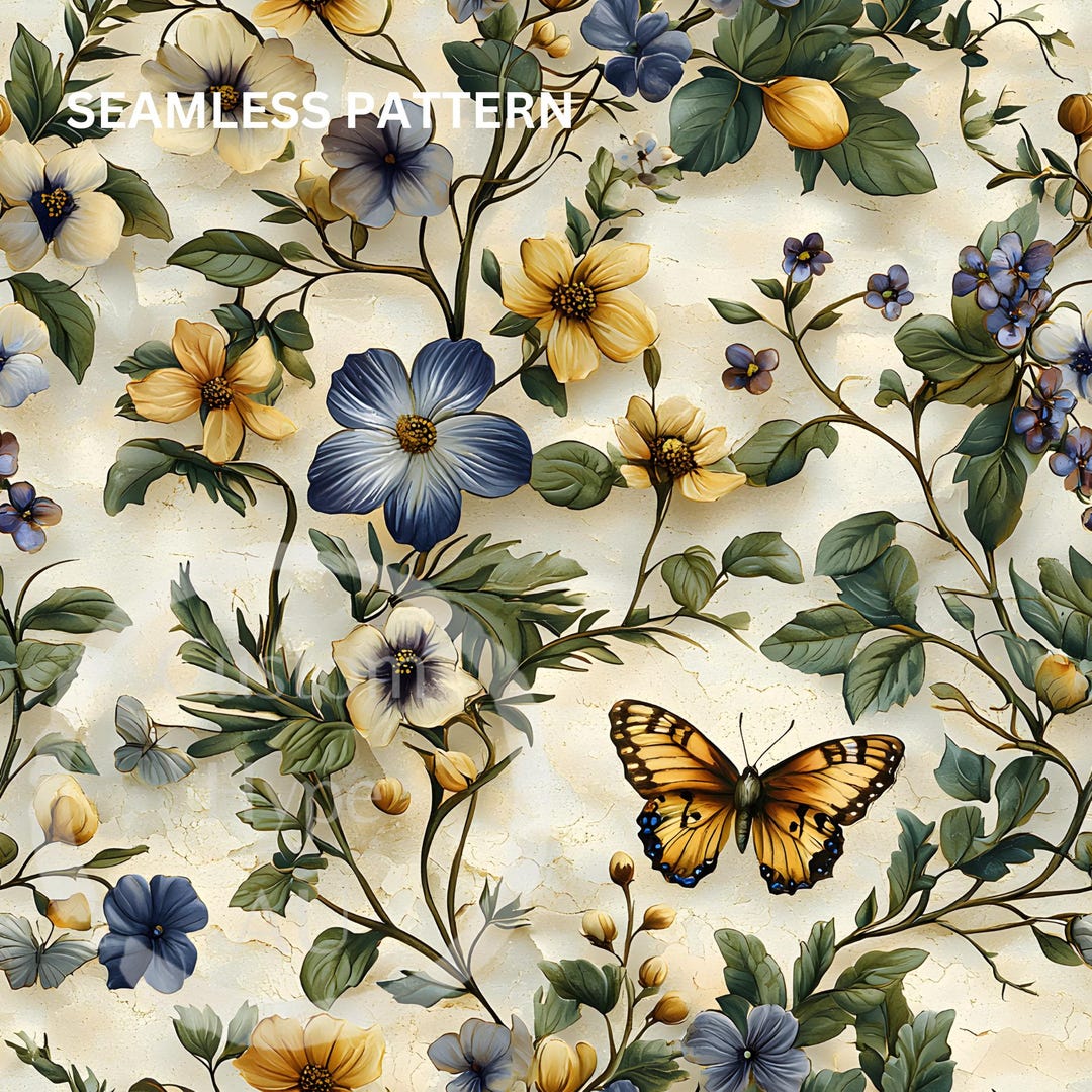 Vintage Style Butterflies and Flowers Seamless Pattern - Sublimation ...