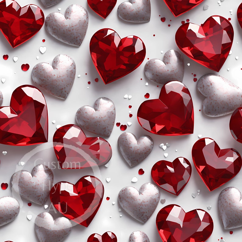 Ruby & Silver Love Hearts Digital Seamless Pattern - Sublimation and ...