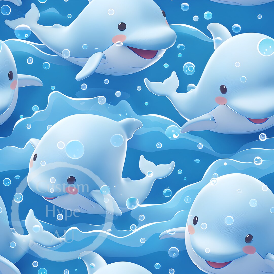 Cute Baby Whales Seamless Pattern - Sublimation and Print - 300dpi PNG ...