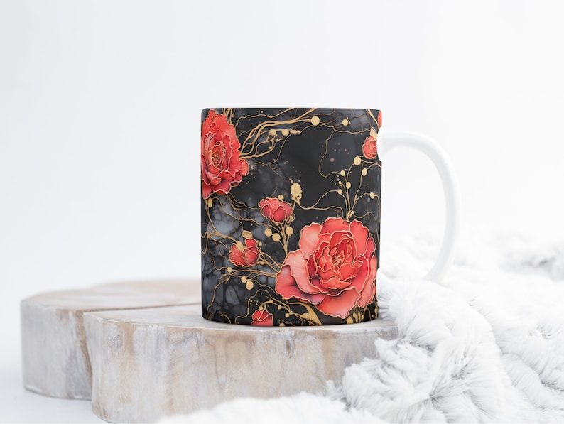 Seamless Pattern - Alcohol Ink Roses in Red and Black - Sublimation and ...