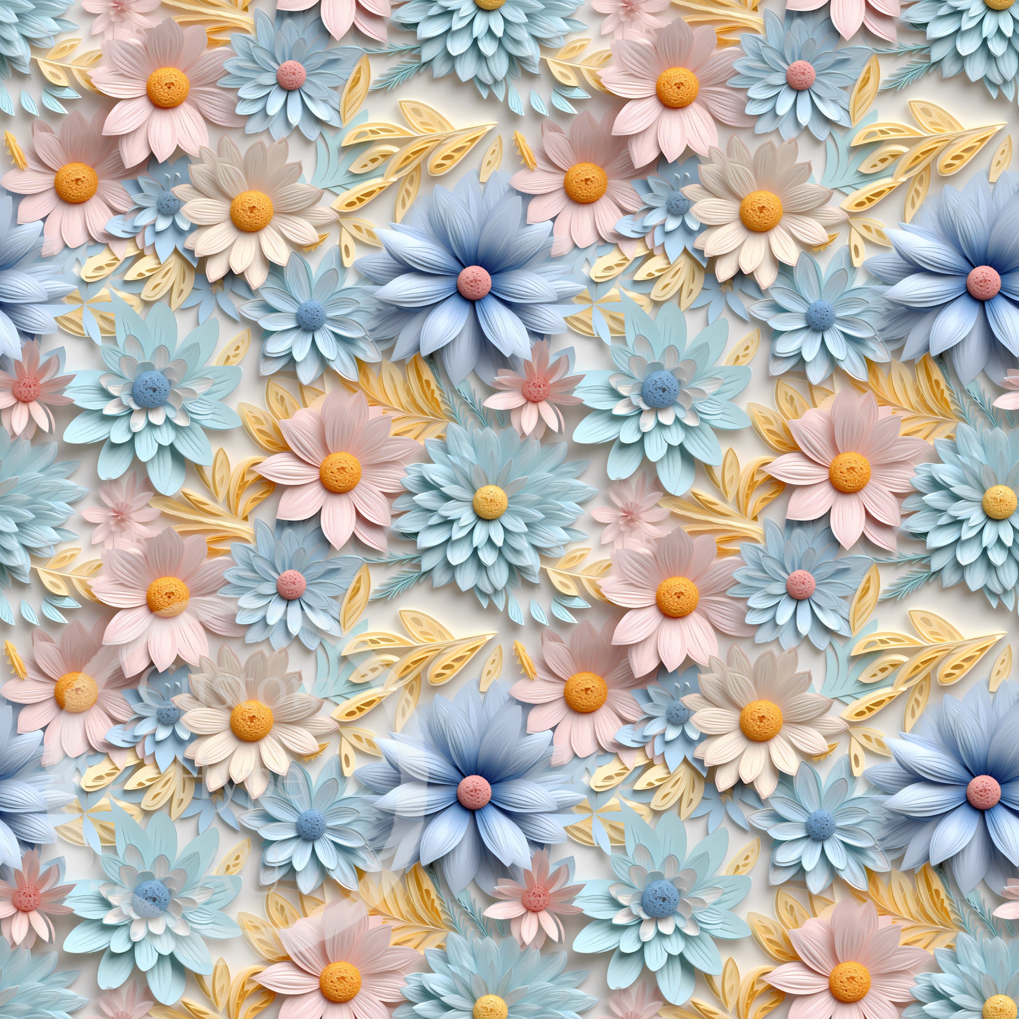 Pastel 3d Floral Digital Seamless Pattern Sublimation and Print 300dpi ...