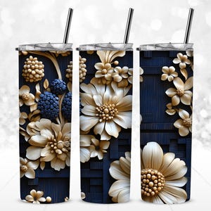3d Carved Floral on Navy Seamless Pattern - Sublimation and Print ...