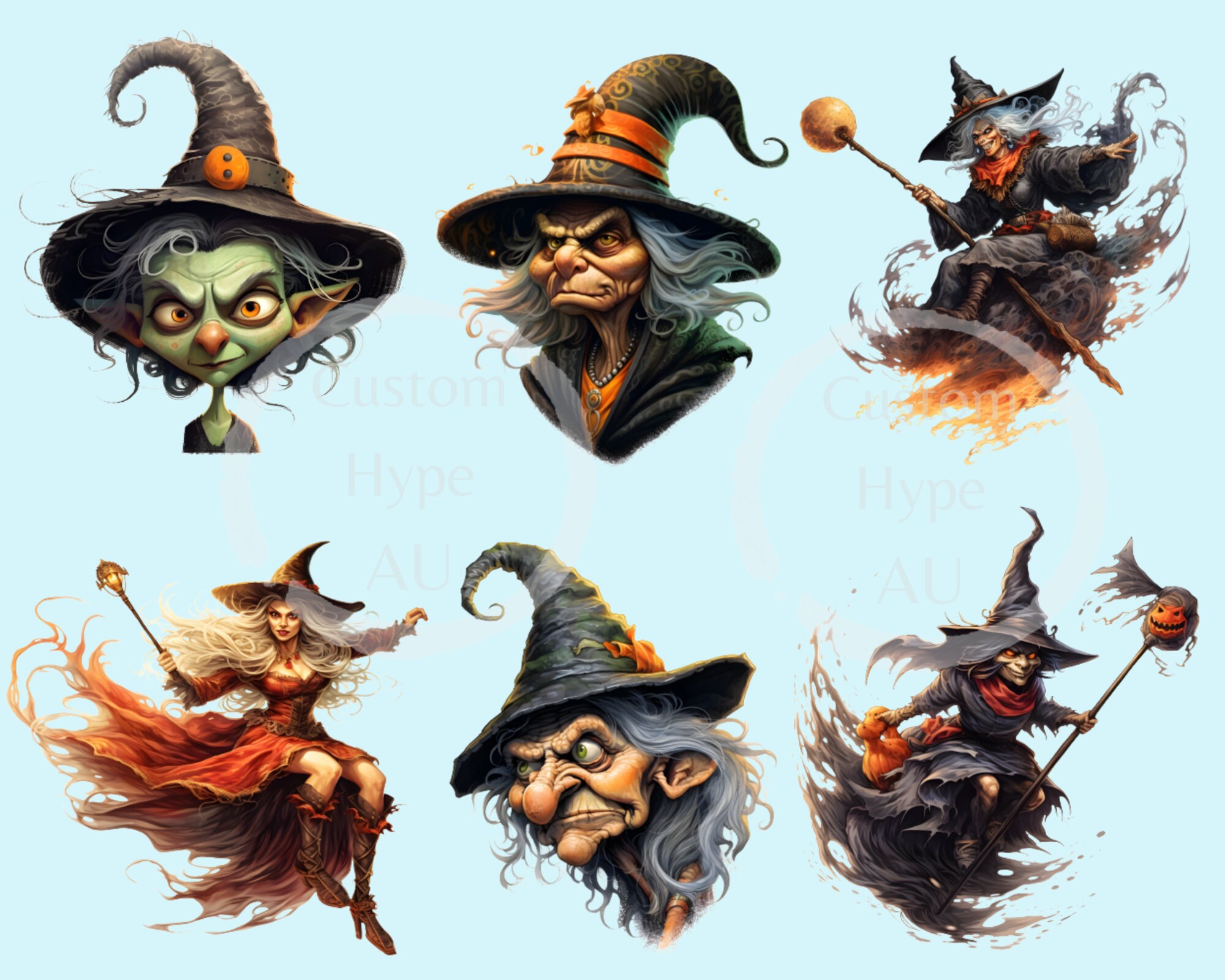 40 Halloween Witches Clipart Image Bundle for Sublimation and Print ...