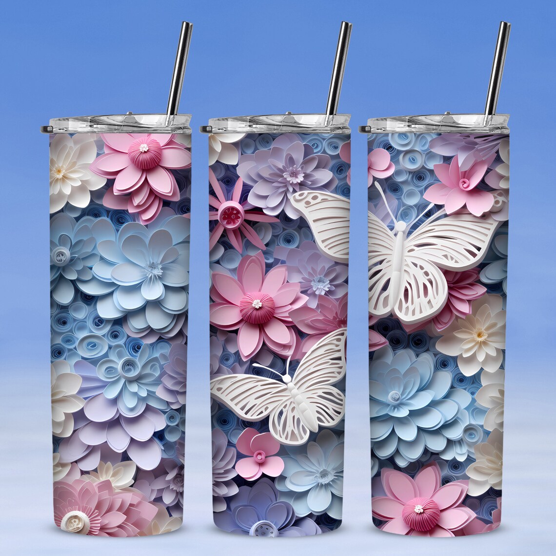 Very Pretty 3d Pastel Flowers & Butterflies Seamless Digital Pattern ...