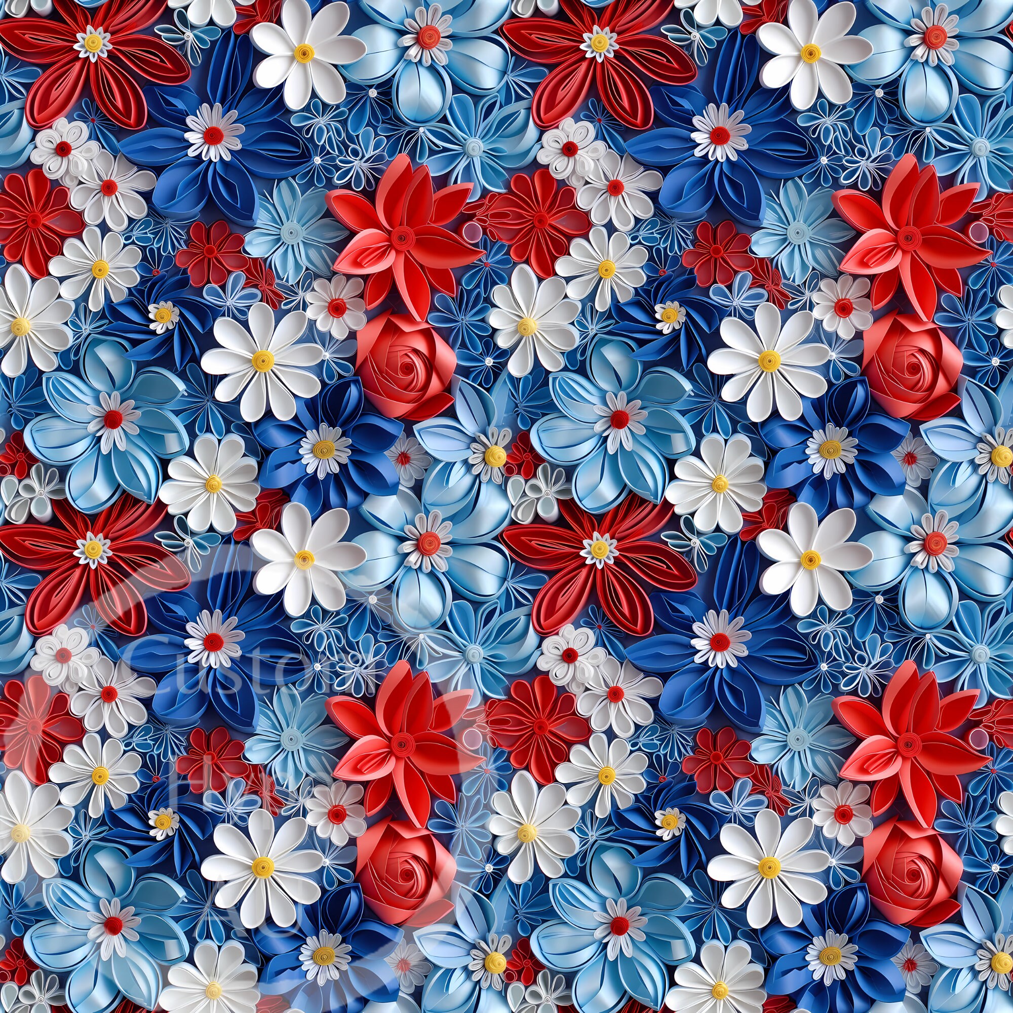 Red, White and Blue 3d Floral Seamless Pattern 2 - Sublimation & Print ...