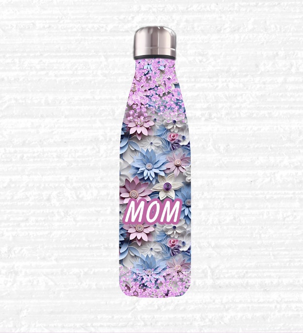 750ml (25oz) Water Bottle Full Wrap for Sublimation - 3d Pastel Floral ...