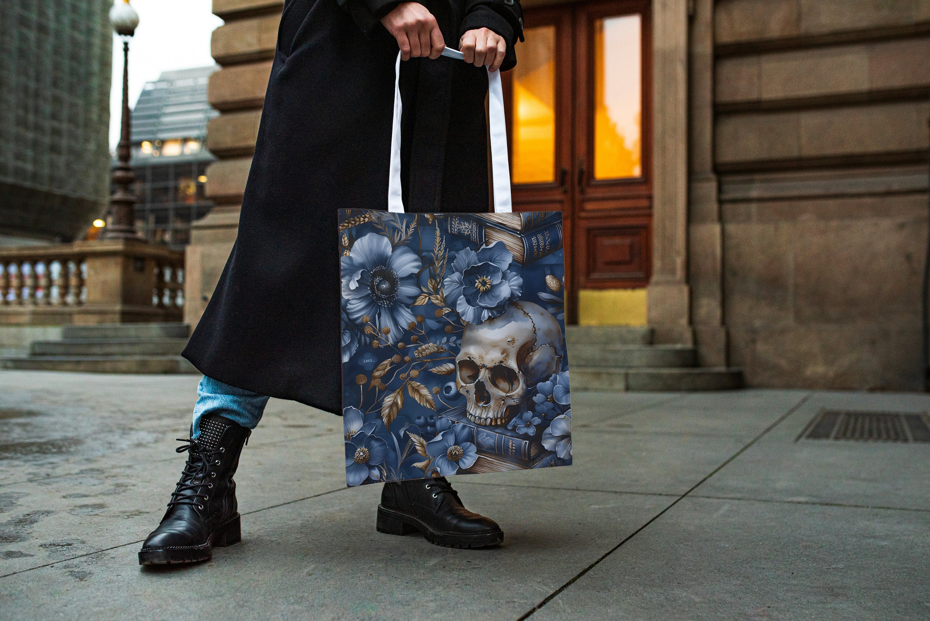 Moody Skull Seamless Pattern in Blue - Sublimation and Print - 300dpi ...