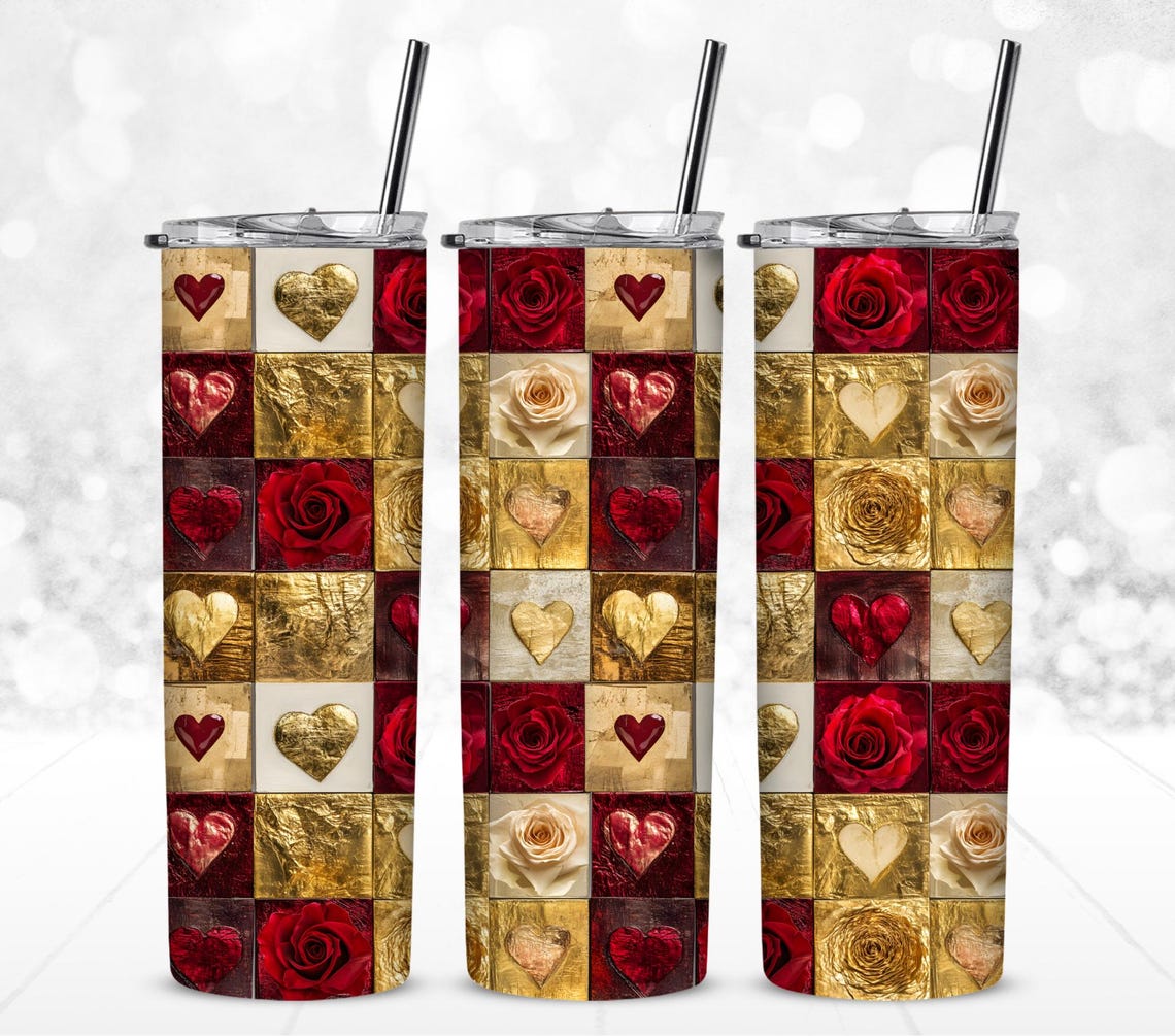 Red and Gold Love Collage Seamless Pattern - Sublimation and Print ...