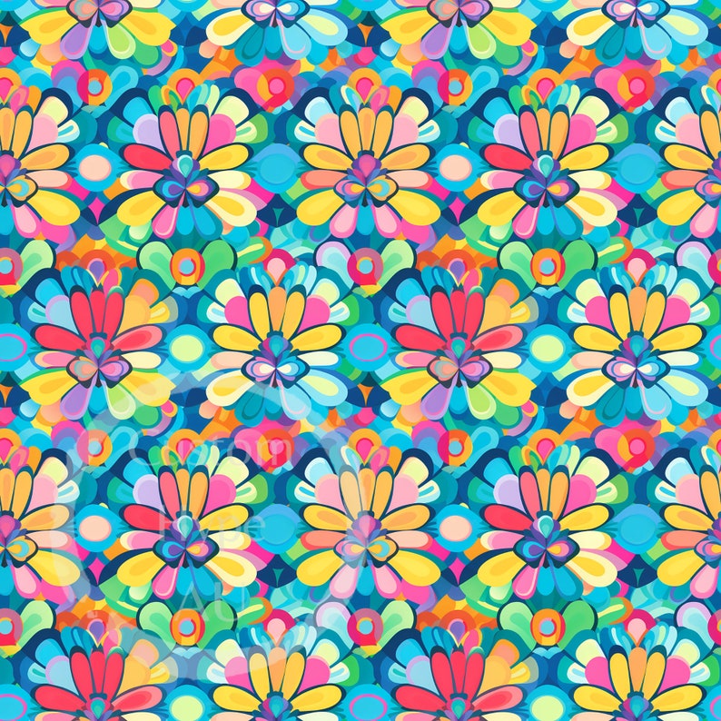 Rainbow Geometric Floral Digital Seamless Pattern Sublimation and Print ...