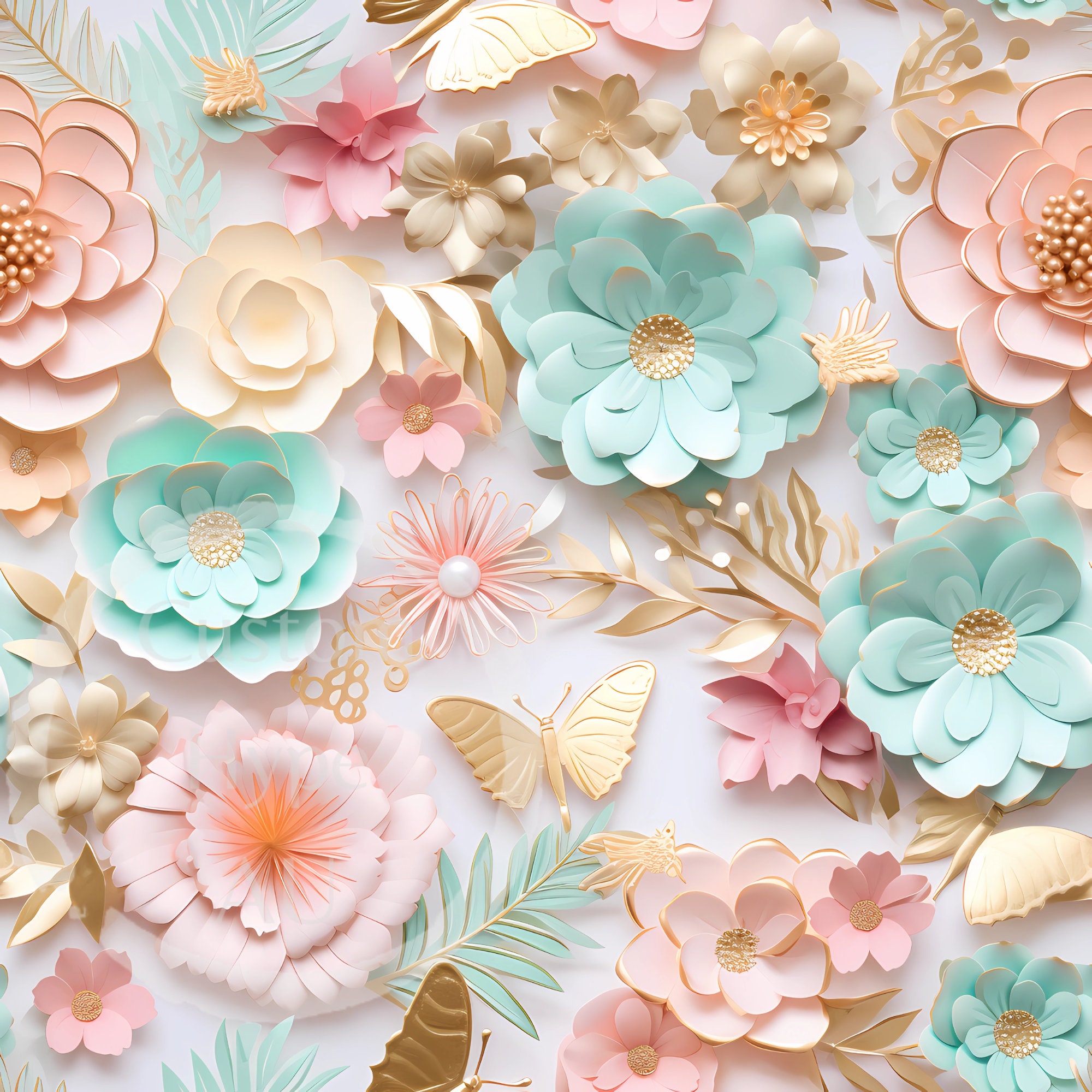 3d Vintage Pastel Butterflies and Flowers Digital Seamless Pattern ...