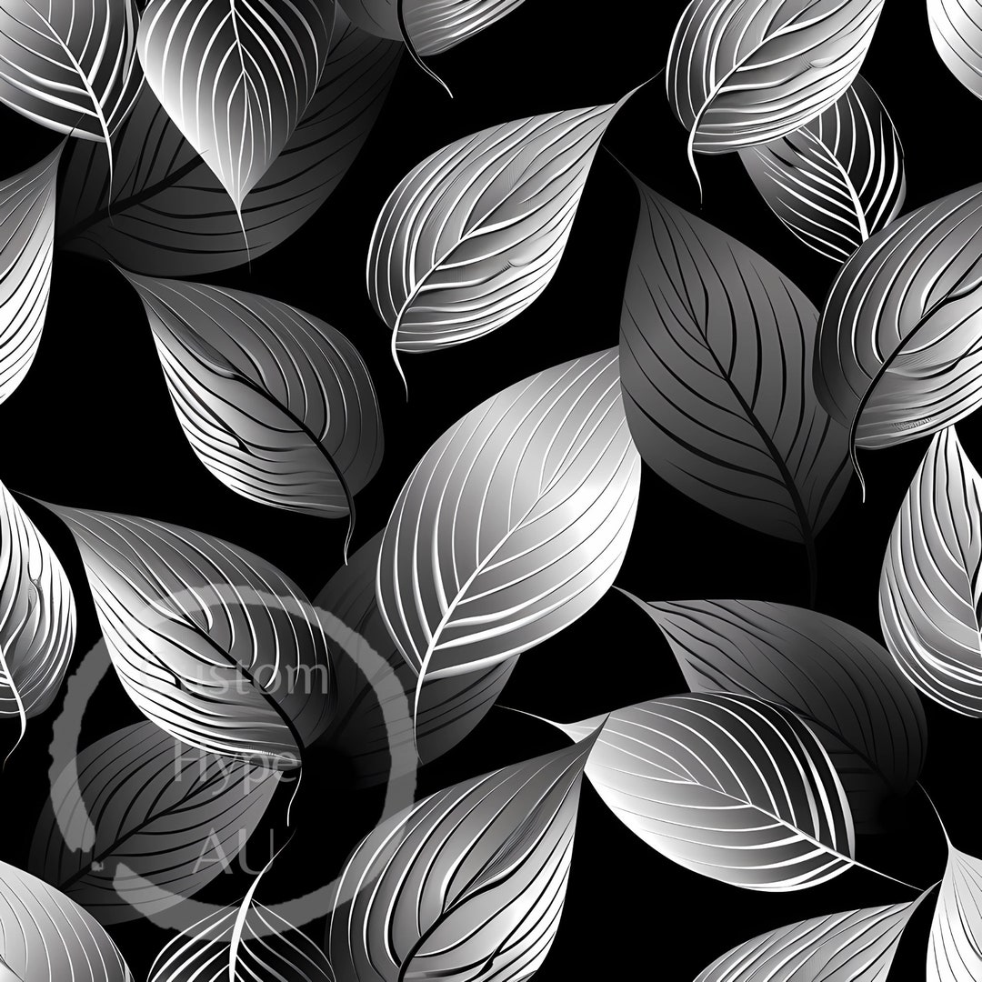 Black & Silver Leaves Seamless Pattern / Sublimation and Print / 300dpi ...