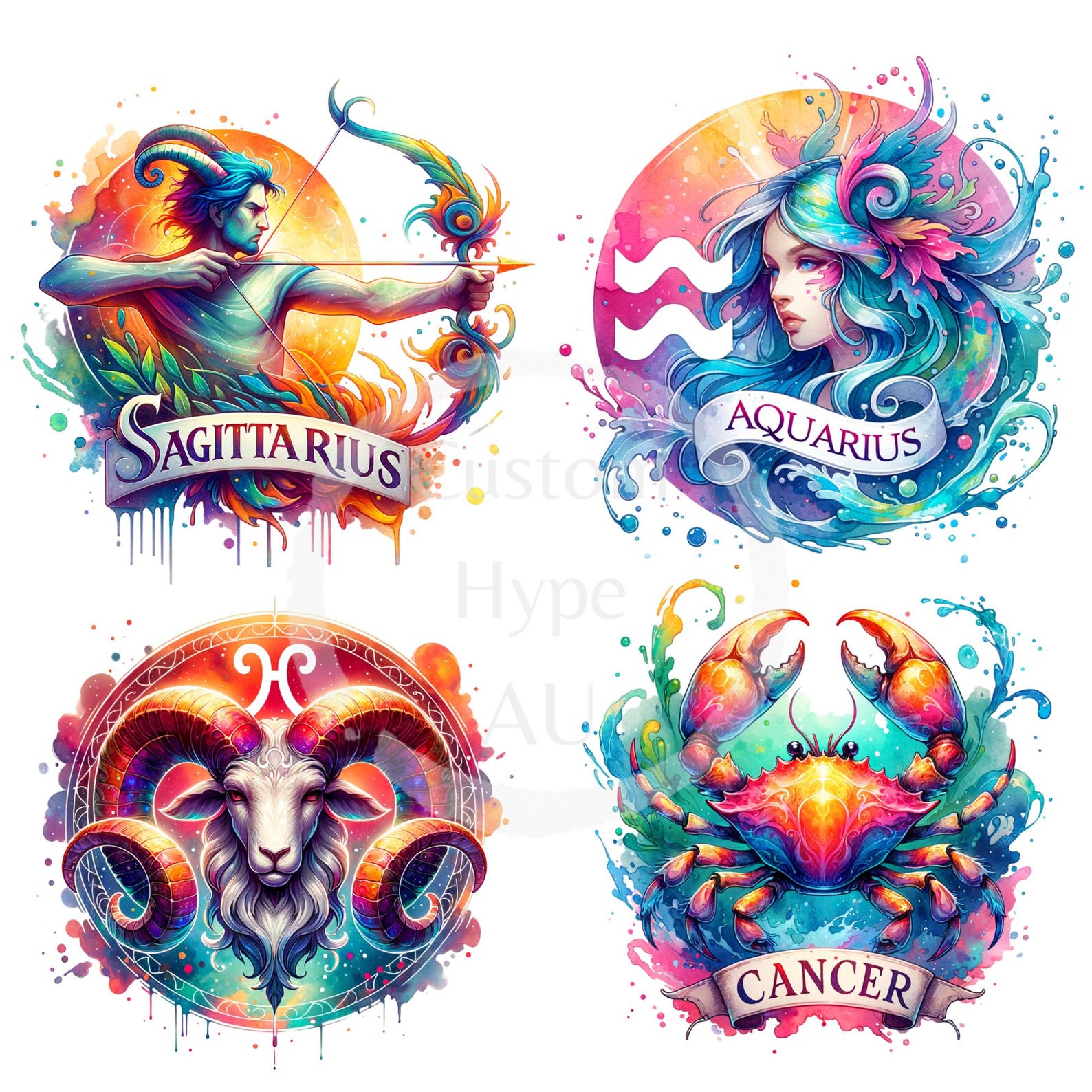 Zodiac Star Signs Png's Bundle - Sublimation and Print - 300dpi PNG ...