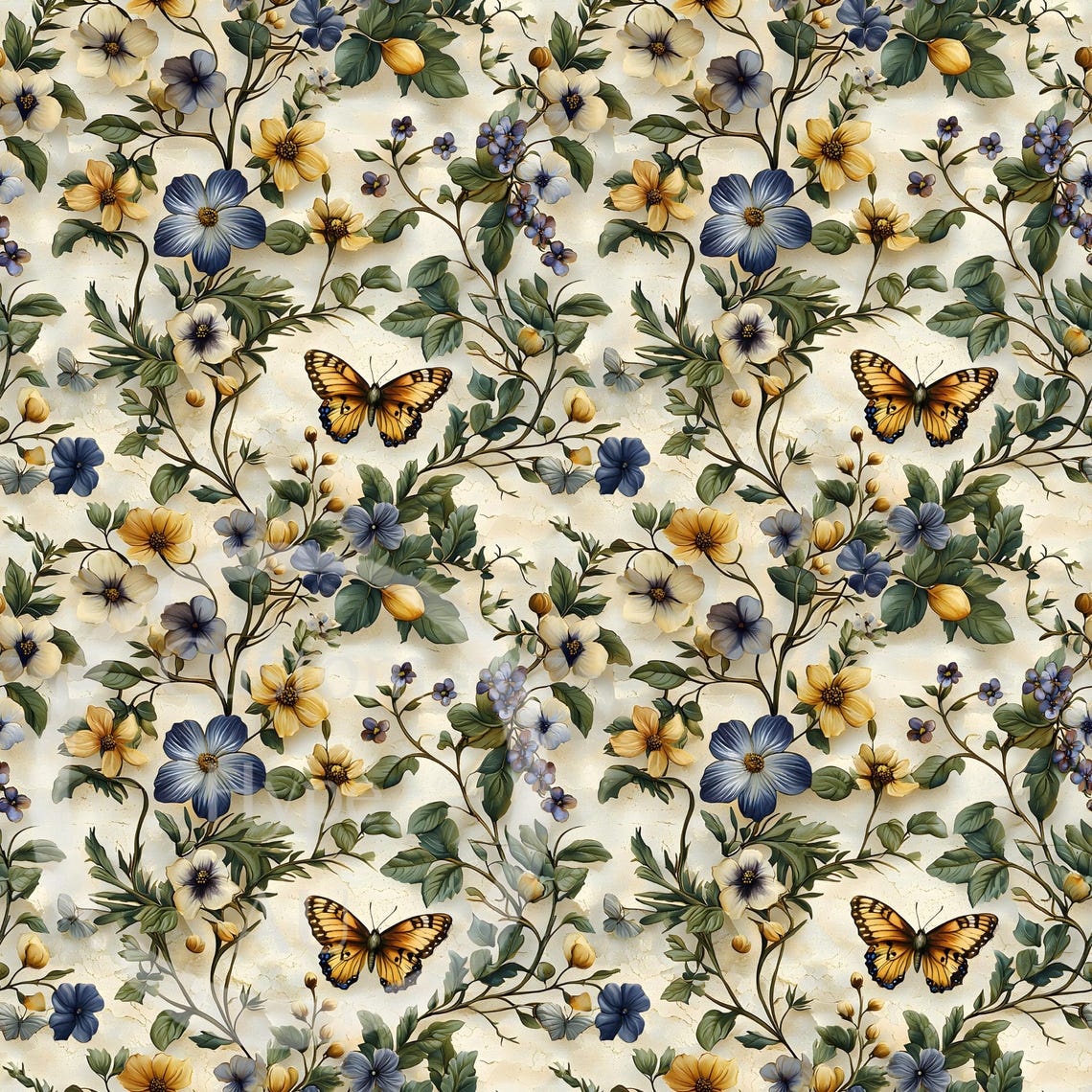 Vintage Style Butterflies and Flowers Seamless Pattern - Sublimation ...