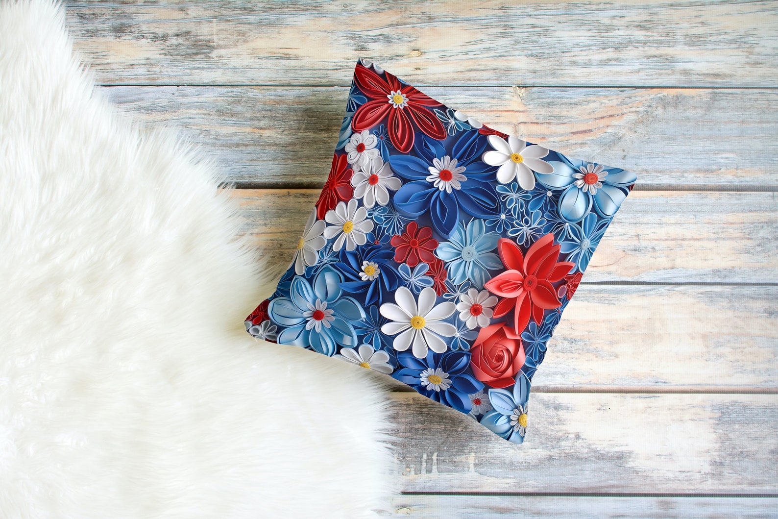 Red, White and Blue 3d Floral Seamless Pattern 2 - Sublimation & Print ...