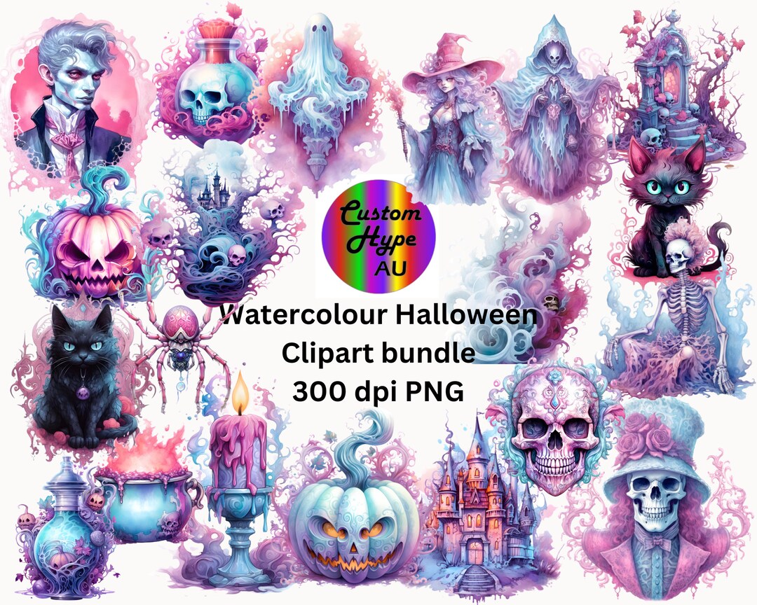 Watercolour Halloween Clipart Bundle - 300 DPI PNG Files - Transparent ...