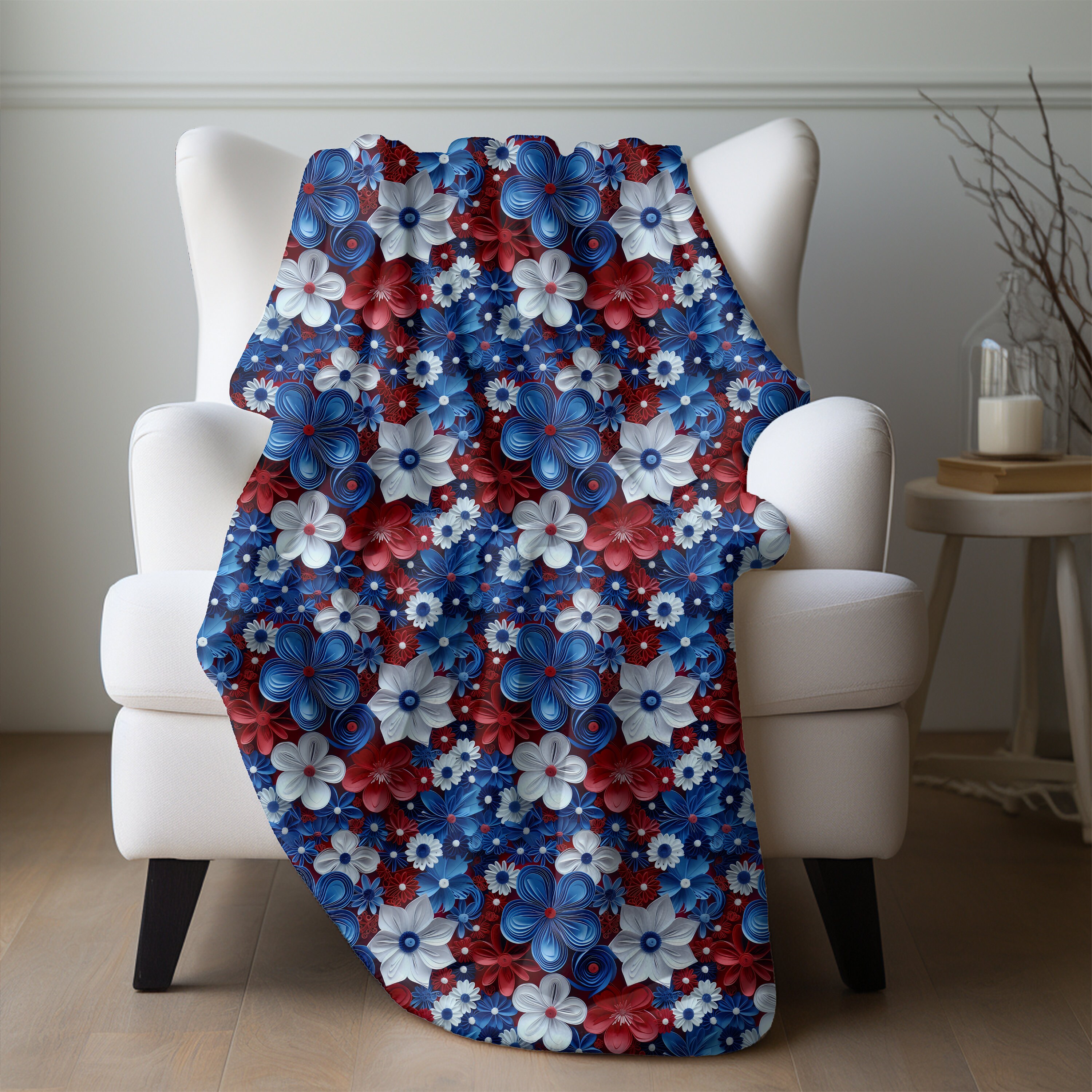 Red, White and Blue 3d Floral Digital Seamless Pattern - Sublimation ...