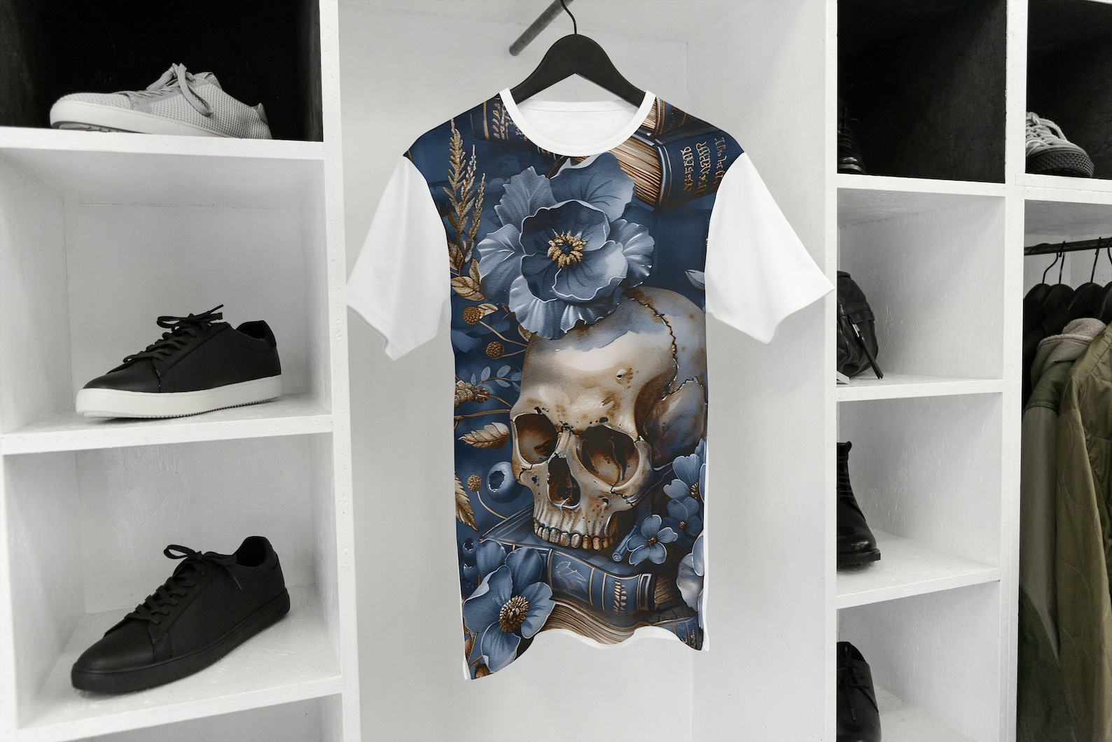 Moody Skull Seamless Pattern in Blue - Sublimation and Print - 300dpi ...