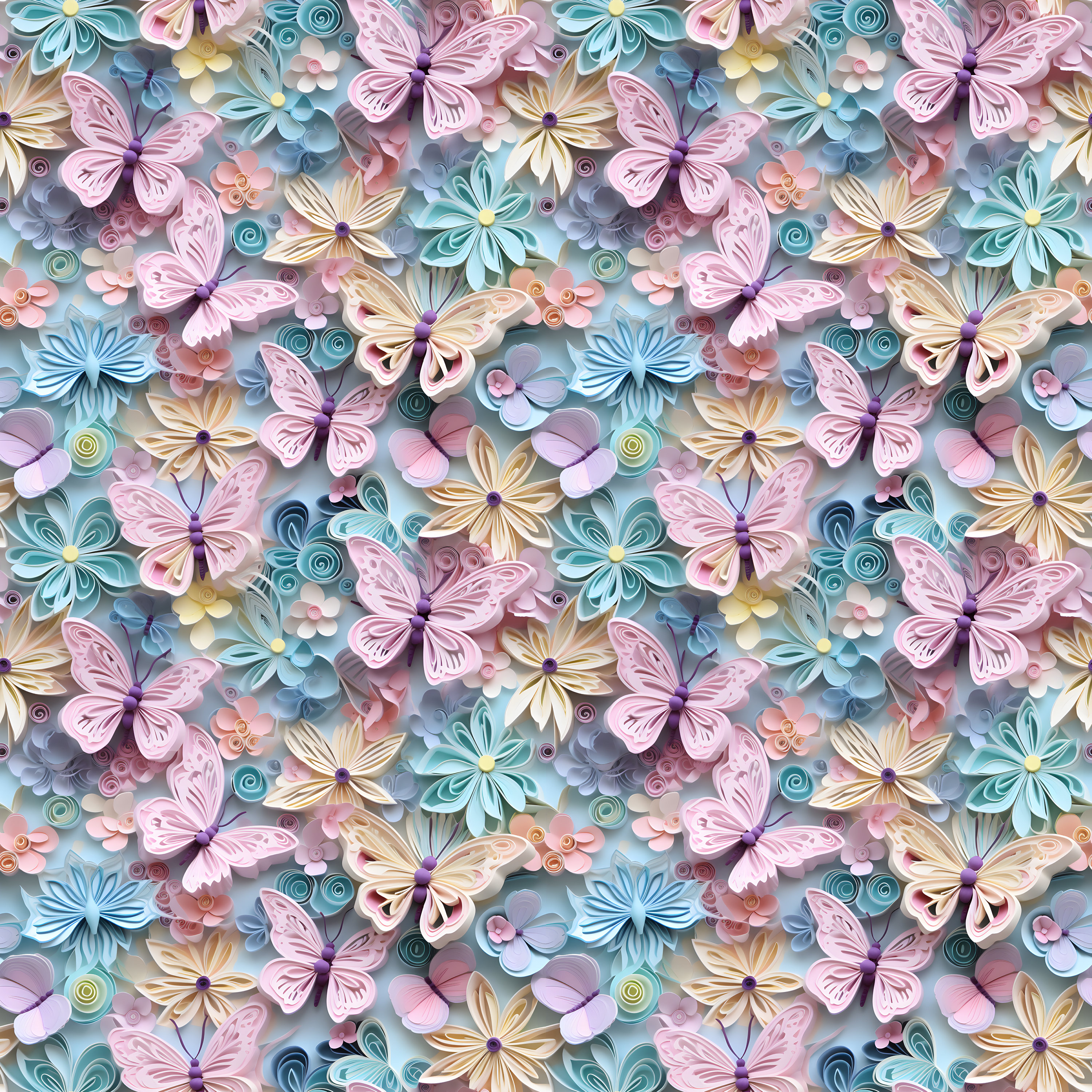3d Pastel Butterflies and Flowers Digital Seamless Pattern for ...