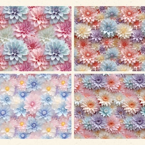Soft 3d Pastel Flowers Digital Seamless Pattern Bundle for Sublimation ...