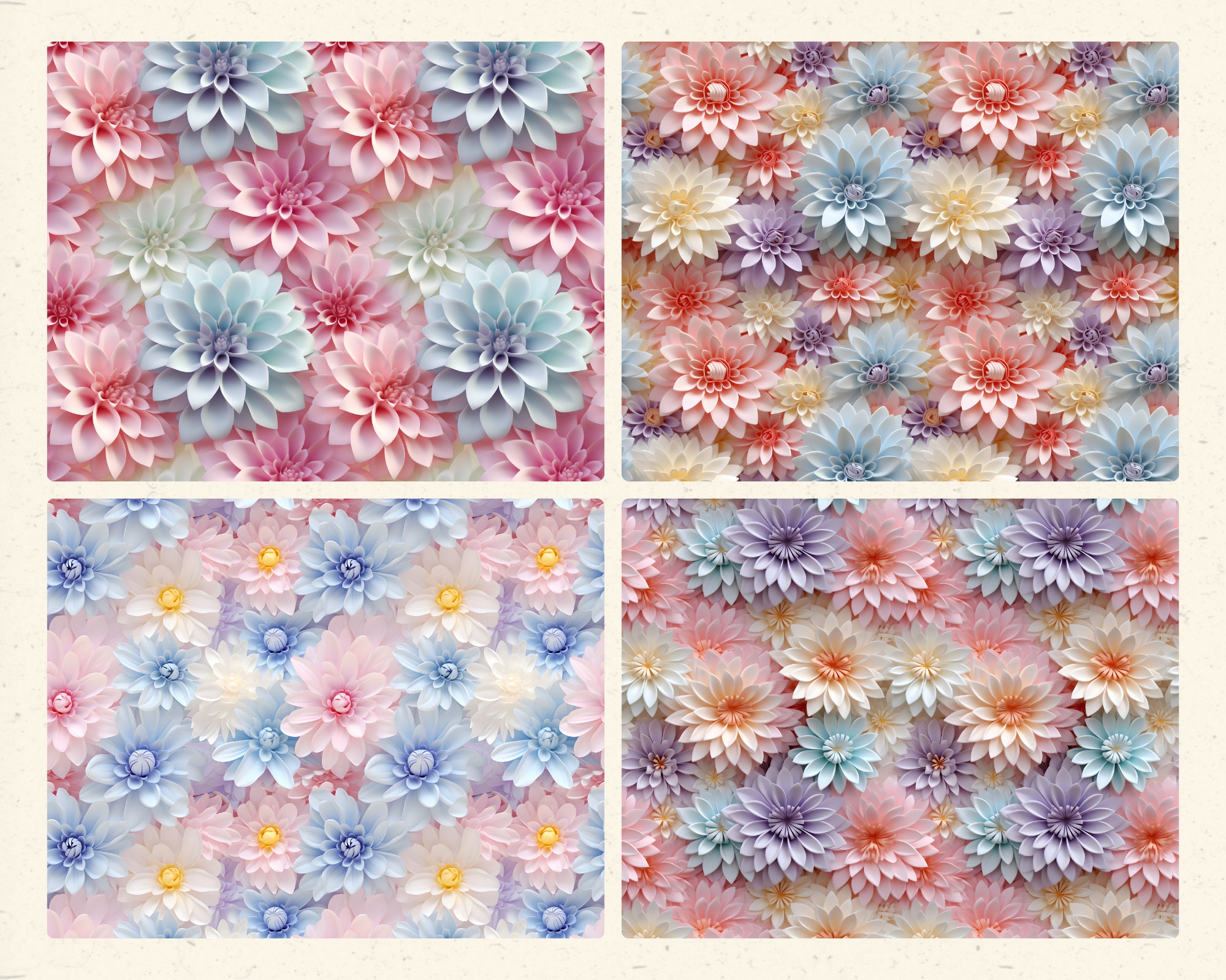 Soft 3d Pastel Flowers Digital Seamless Pattern Bundle for Sublimation ...