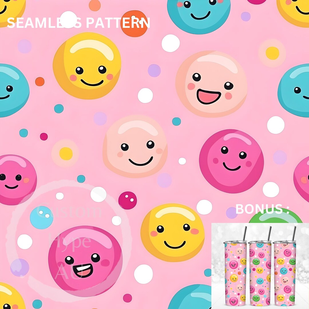 Cute Smiley Faces Seamless Pattern - Sublimation and Print - 300dpi PNG ...