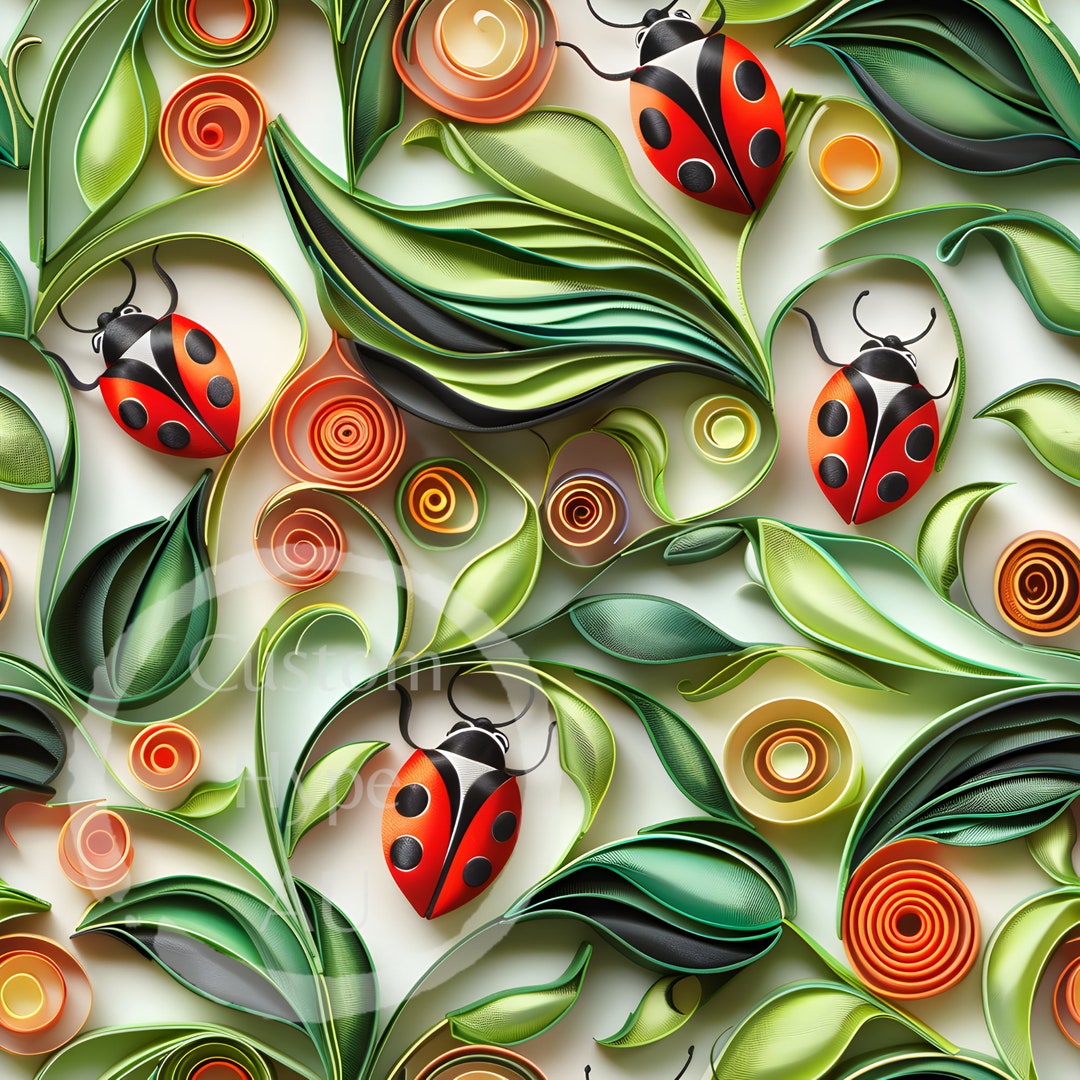 3d Quilled Lady Birds Seamless Pattern - Sublimation and Print - 300dpi ...