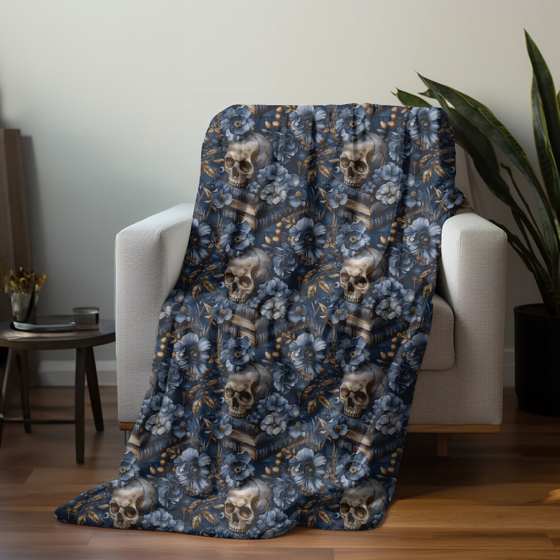 Moody Skull Seamless Pattern in Blue - Sublimation and Print - 300dpi ...
