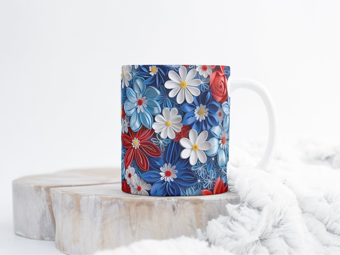 Red, White and Blue 3d Floral Seamless Pattern 2 Sublimation & Print ...