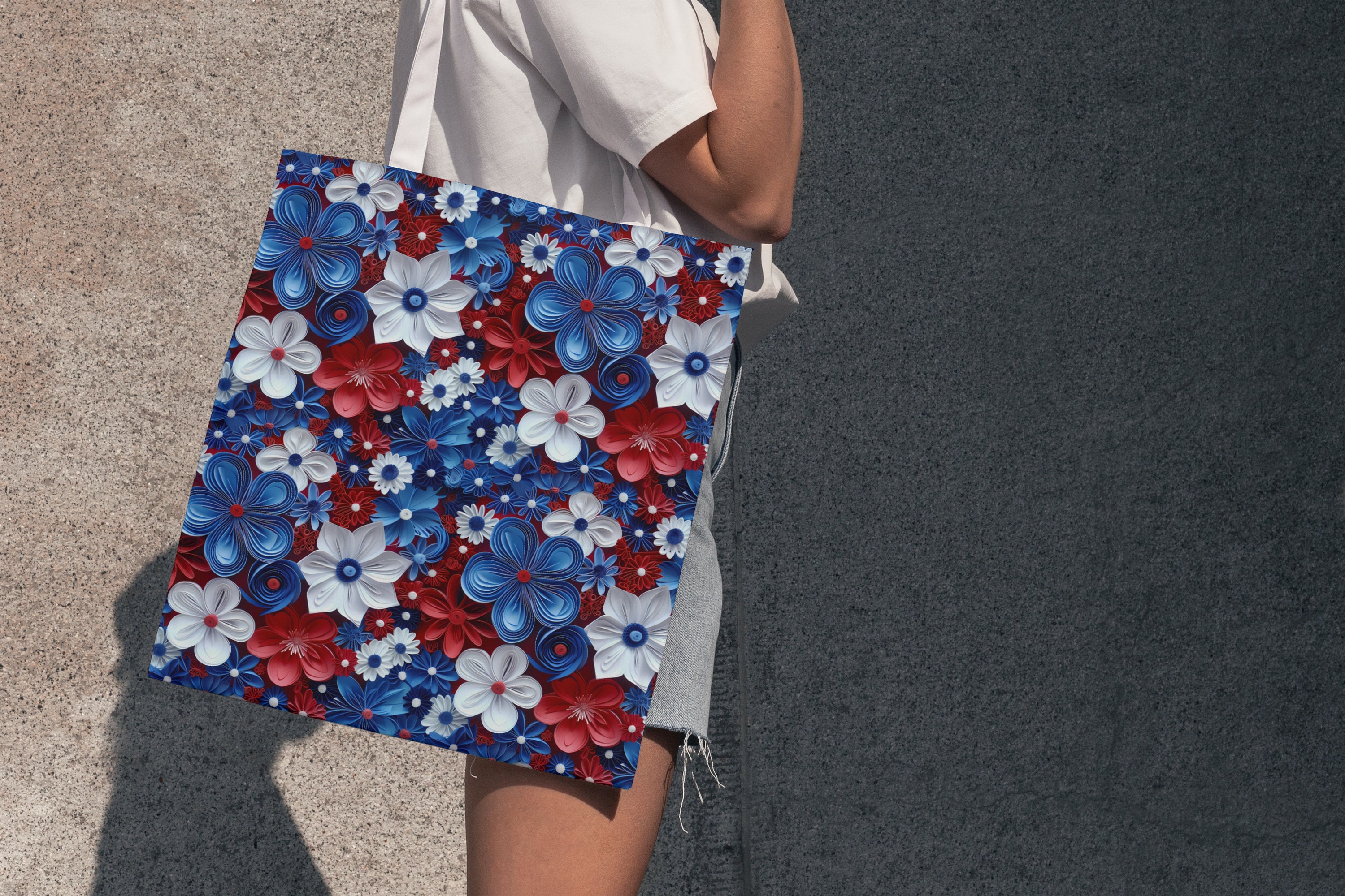 Red, White and Blue 3d Floral Digital Seamless Pattern - Sublimation ...