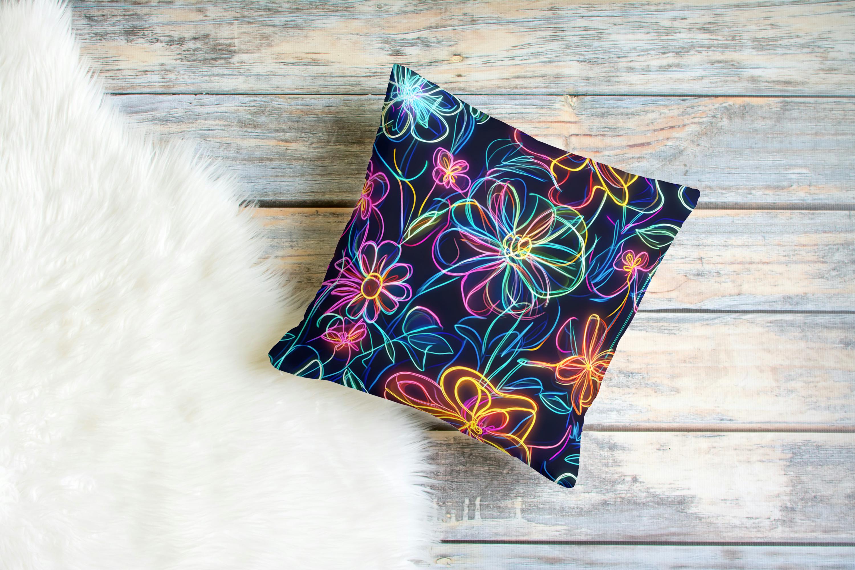 Neon Doodle Flowers Seamless Pattern - Sublimation and Print - 300dpi ...