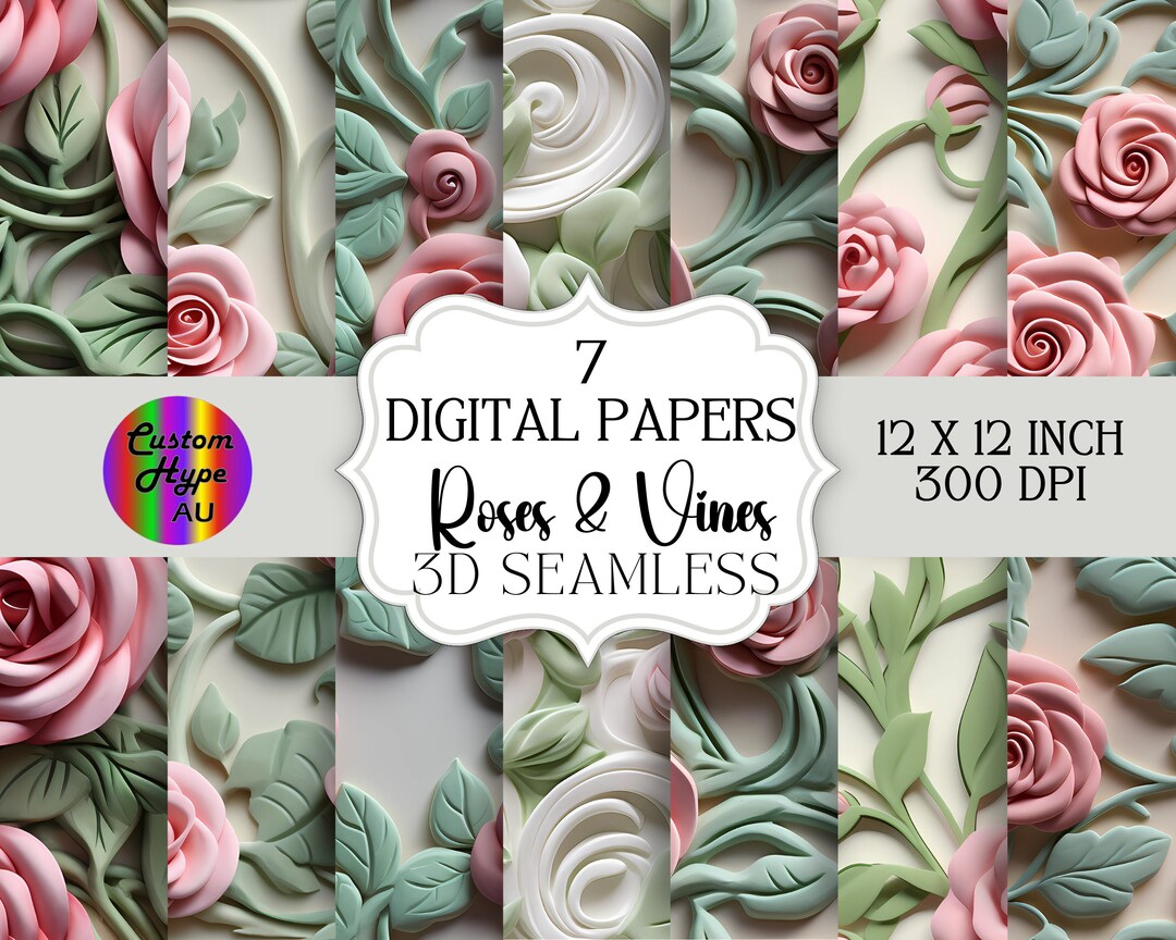 3d Seamless Patterns Bundle - Beautiful Sculptured Roses & Vines - 300 ...