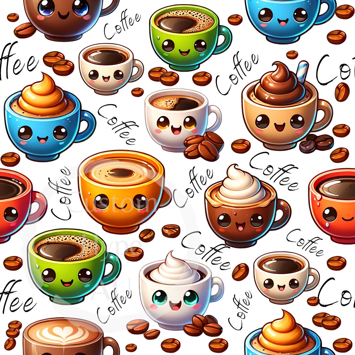 Cute Coffee Seamless Pattern - Sublimation & Print - 300dpi PNG ...