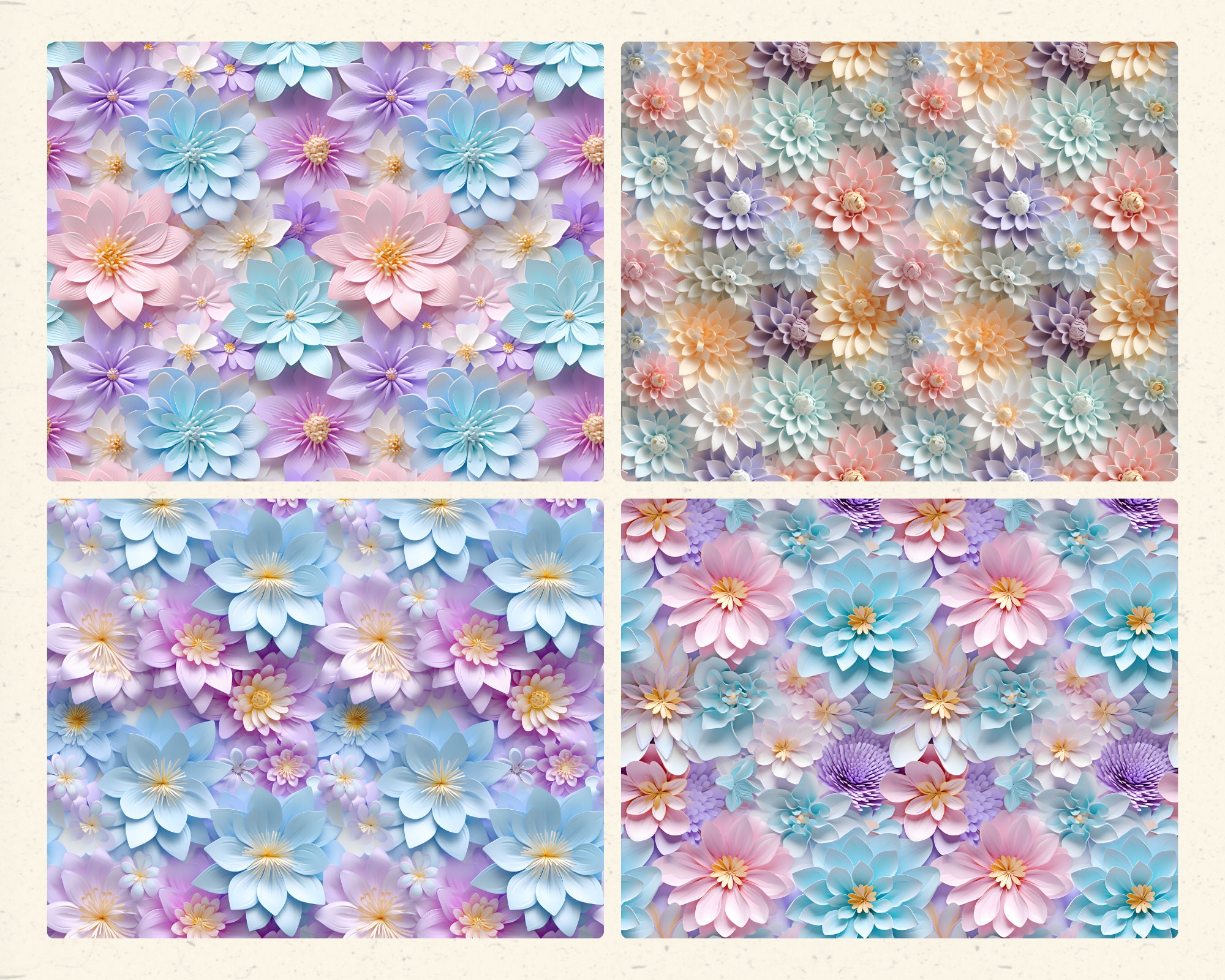 Soft 3d Pastel Flowers Digital Seamless Pattern Bundle for Sublimation ...