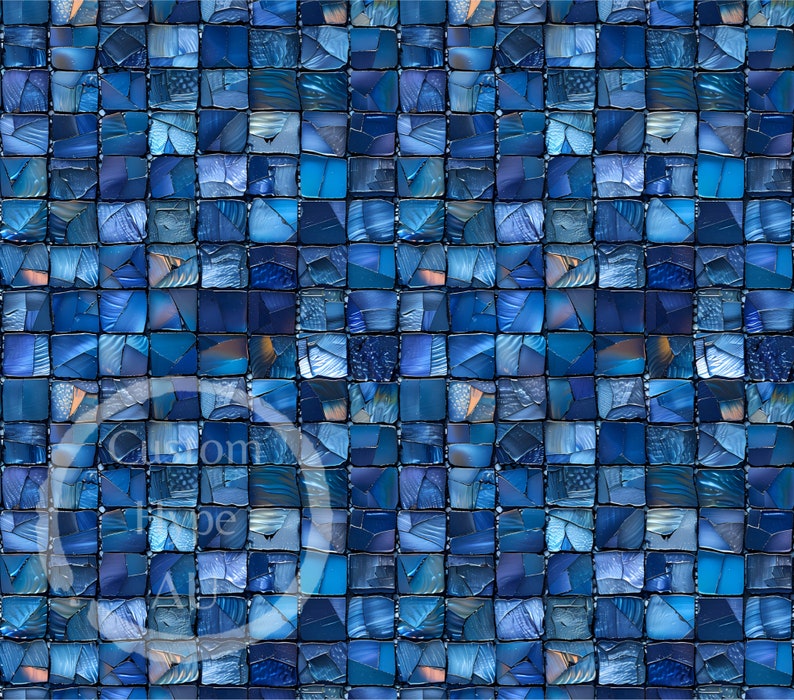 20oz Seamless Tumbler Wrap Blue Glass Mosaic Tile Sublimation 300dpi ...