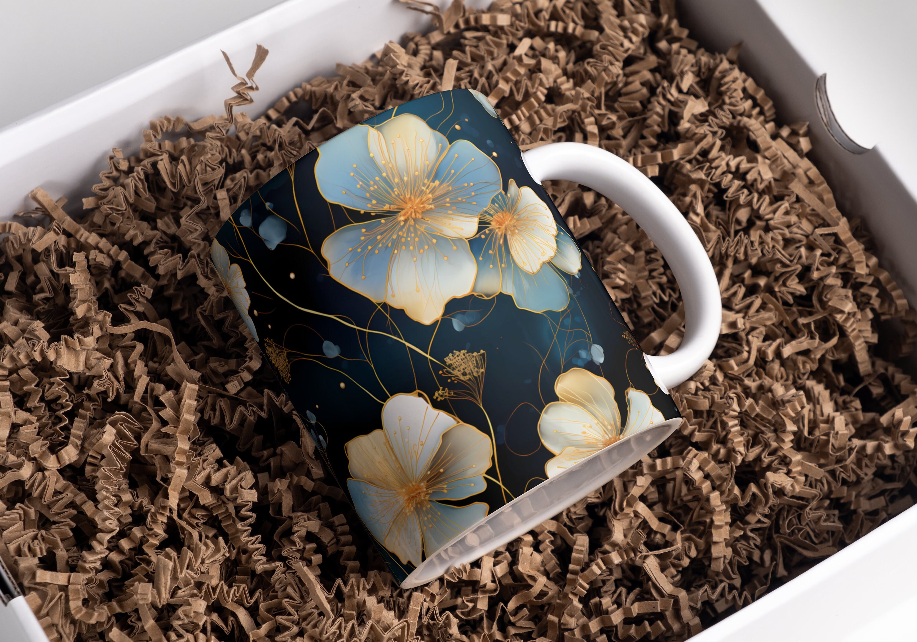 Seamless Pattern Navy, Gold & White Alcohol Ink Floral Sublimation and ...