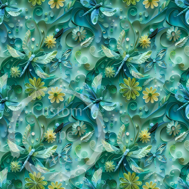 3d Quilled Dragonflies Seamless Pattern - Sublimation and Print ...