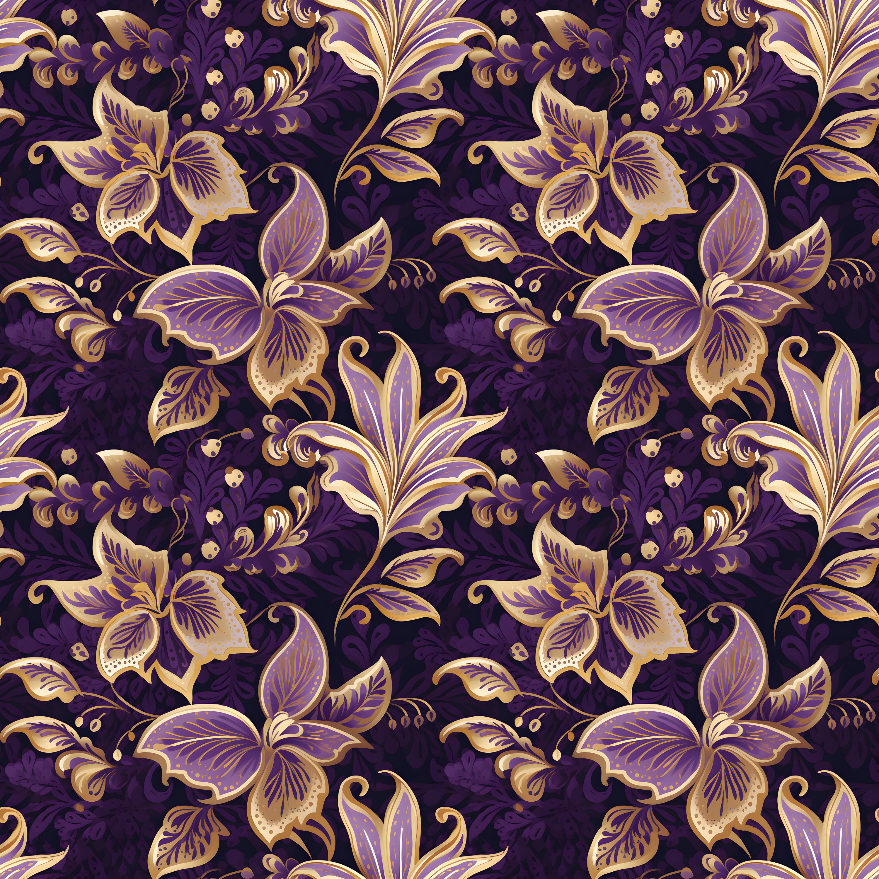 Purple & Gold Batik Seamless Digital Pattern for Sublimation and Print ...