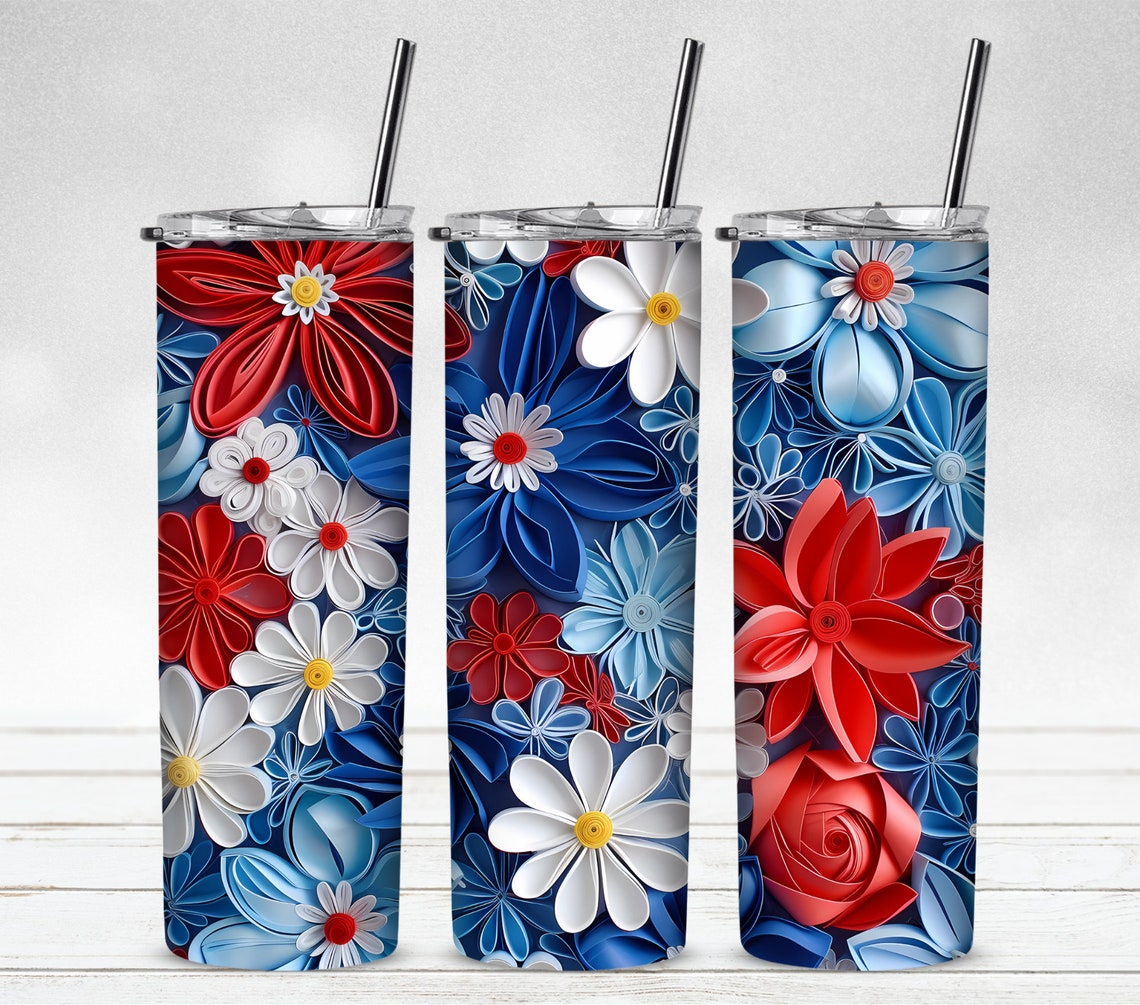 Red, White and Blue 3d Floral Seamless Pattern 2 - Sublimation & Print ...