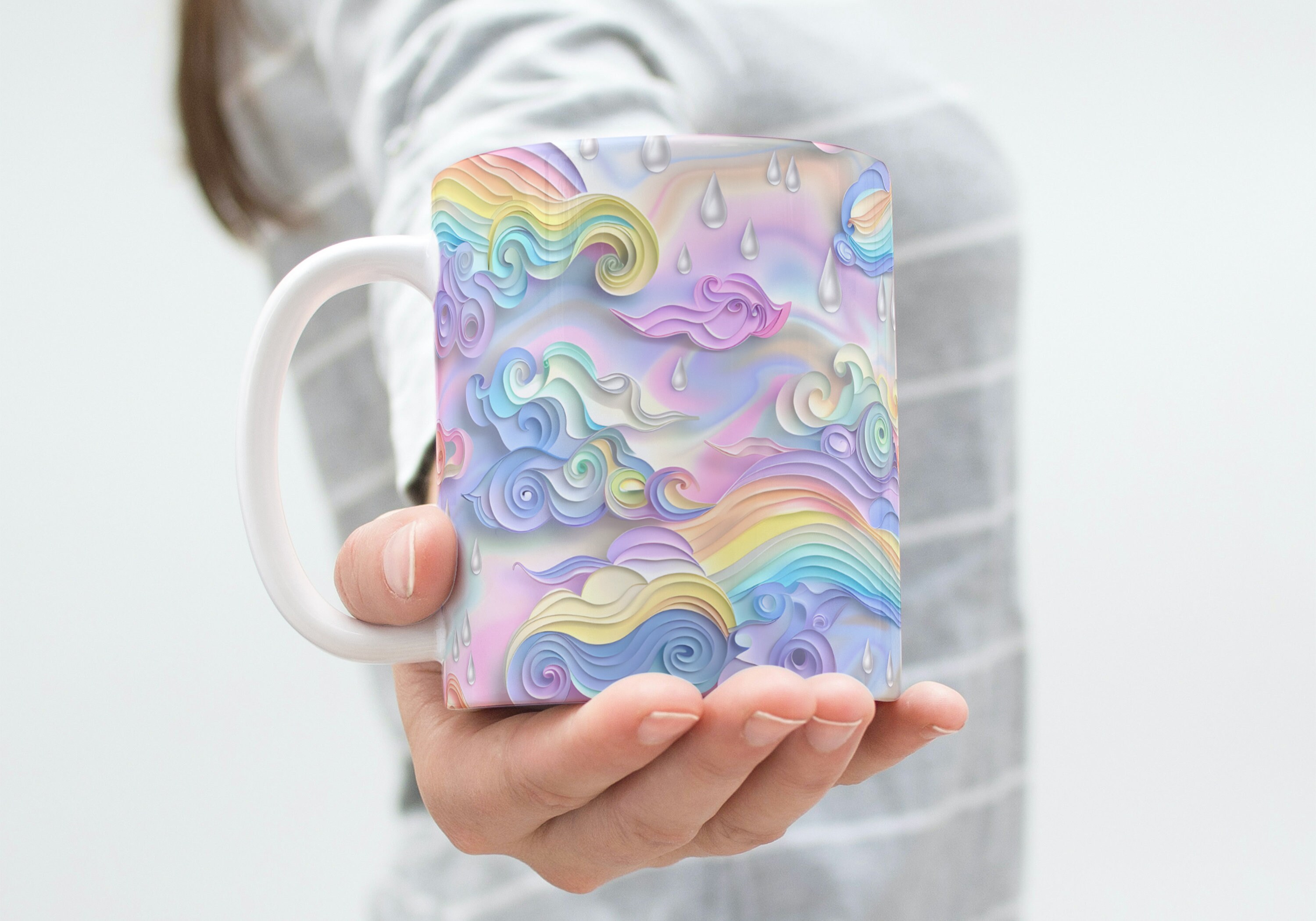 3d Rainbow Pastel Quilled Clouds and Rain Seamless Pattern 300dpi PNG ...